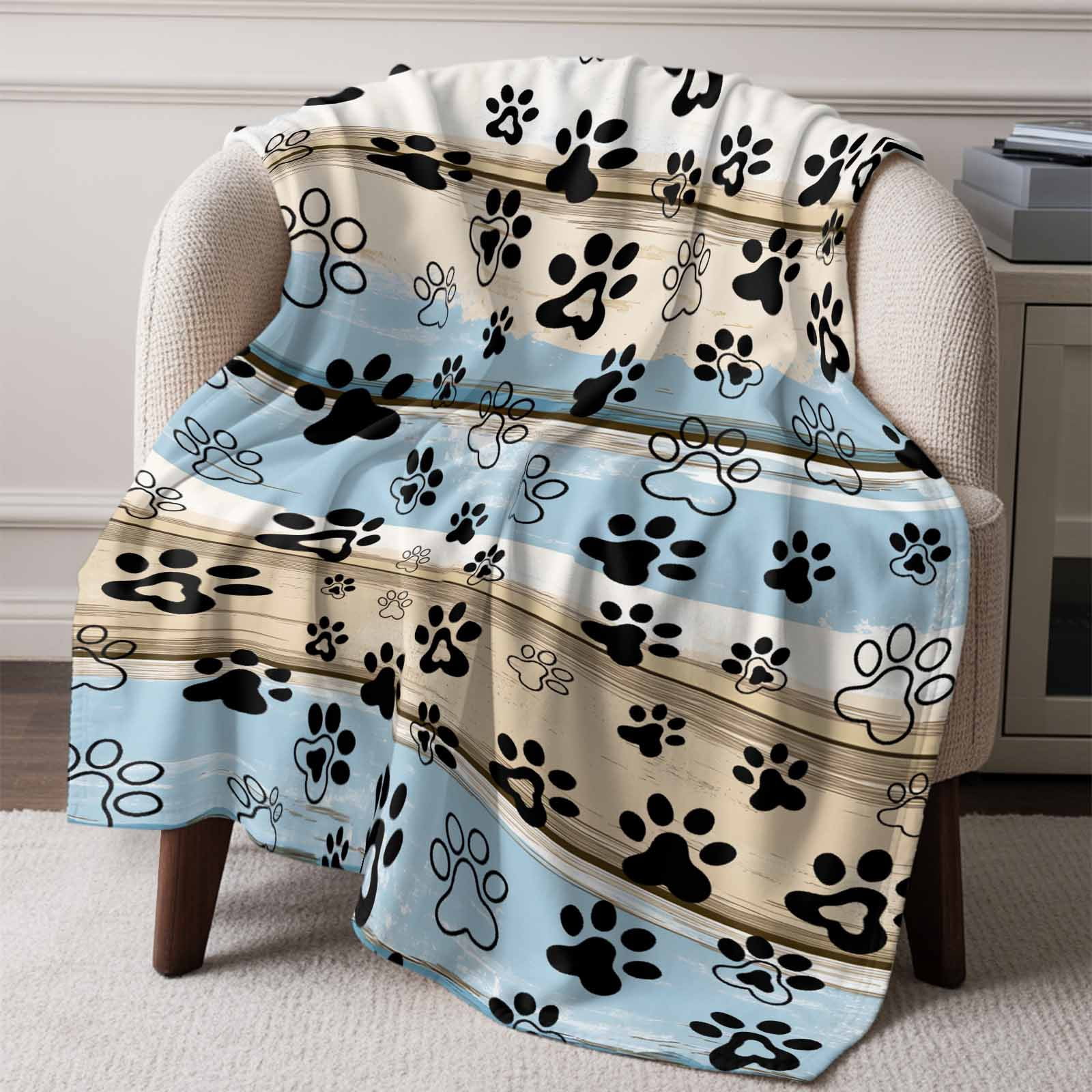 Flannel Fleece Throw Blanket Dog Paw Print Pet Footprint Lightweight ...