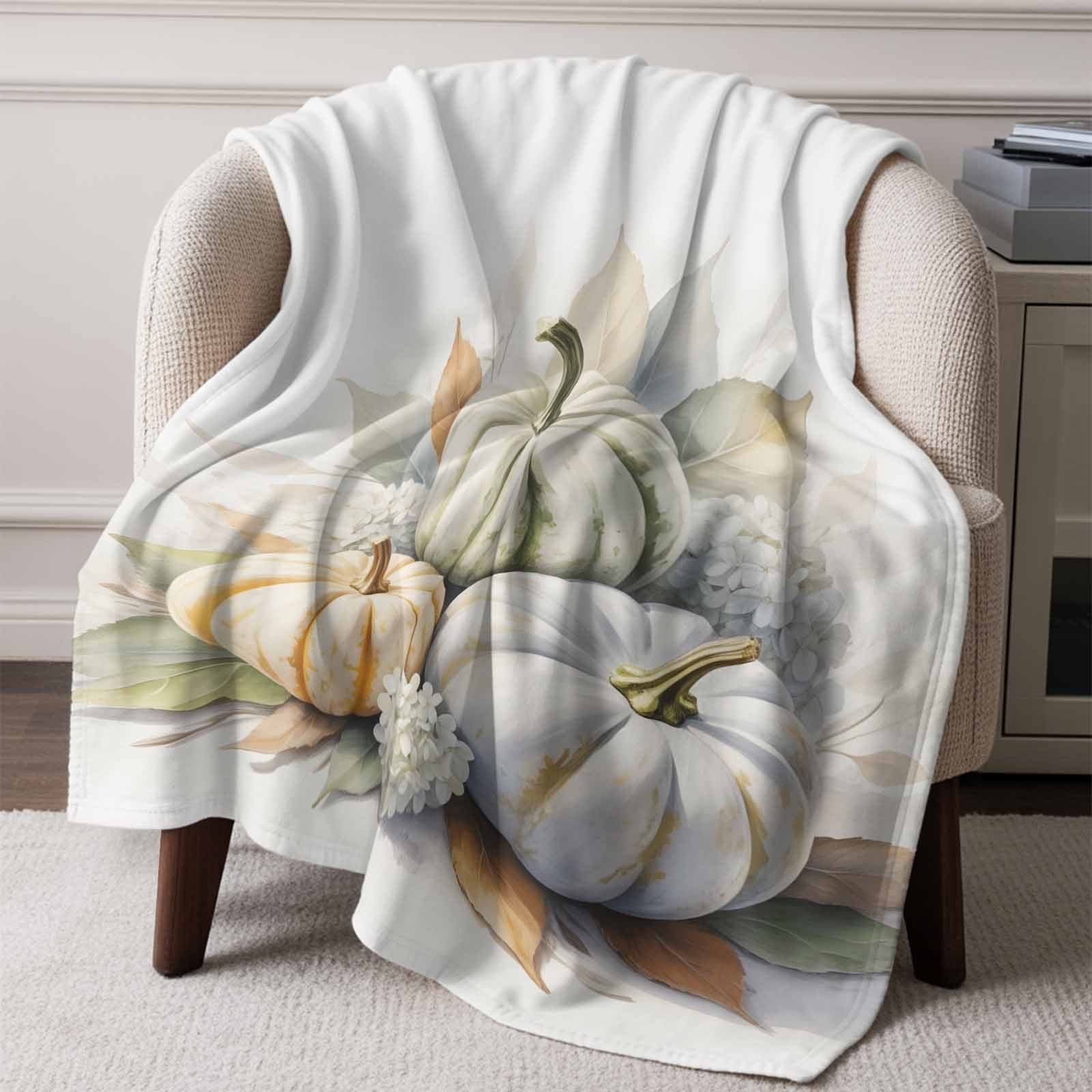 Flannel Fleece Throw Blanket Fall Thanksgiving Pumpkin Leaves ...