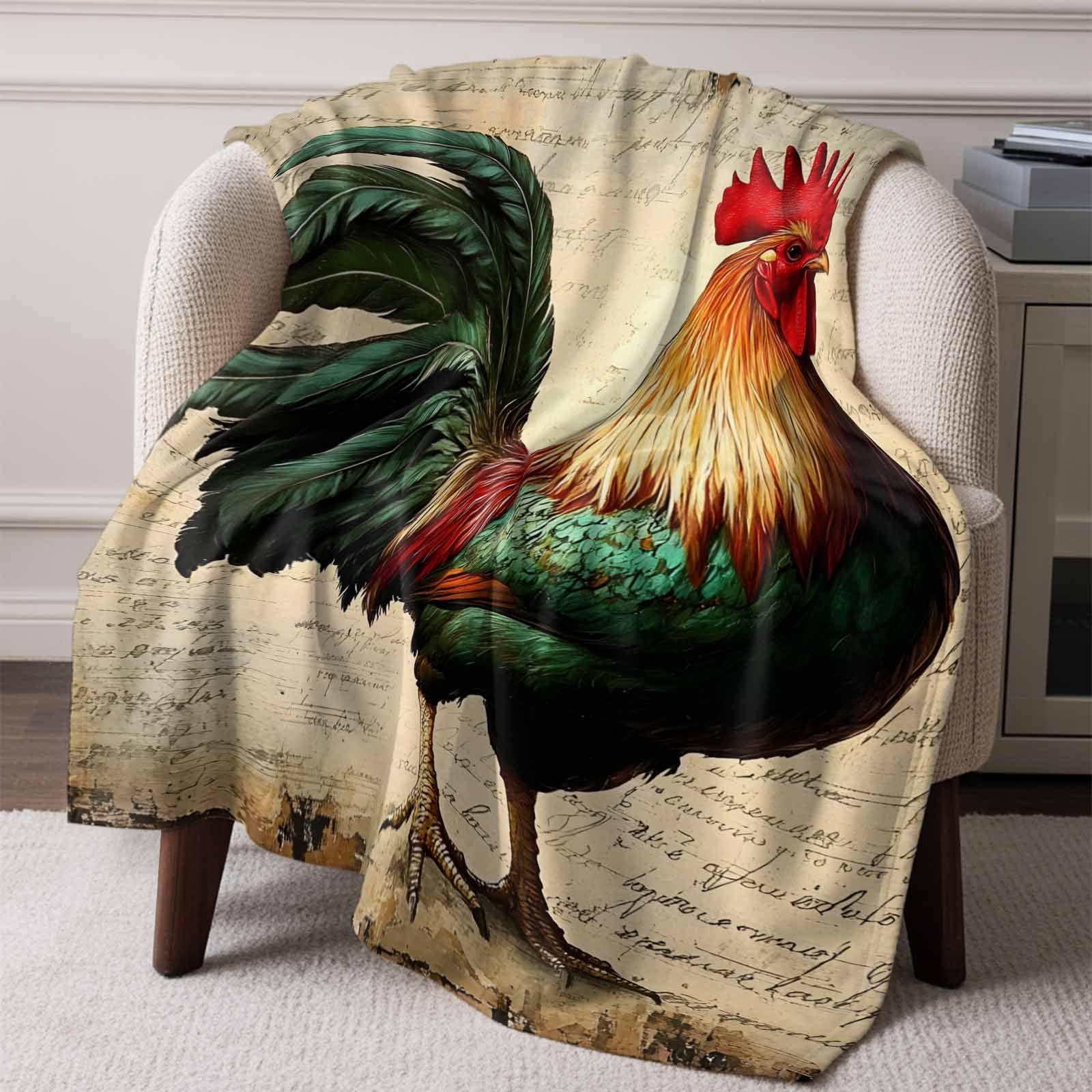 Flannel Fleece Throw Blanket Farm Rooster Watercolor Animal Lightweight ...