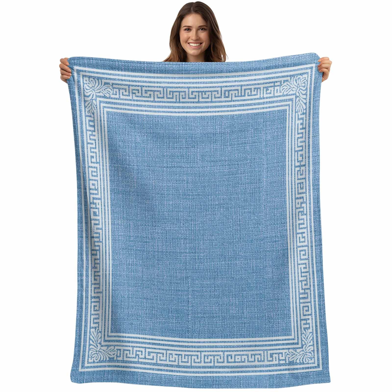 Flannel Fleece Throw Blanket Greece Sky Blue Key Design Lightweight ...