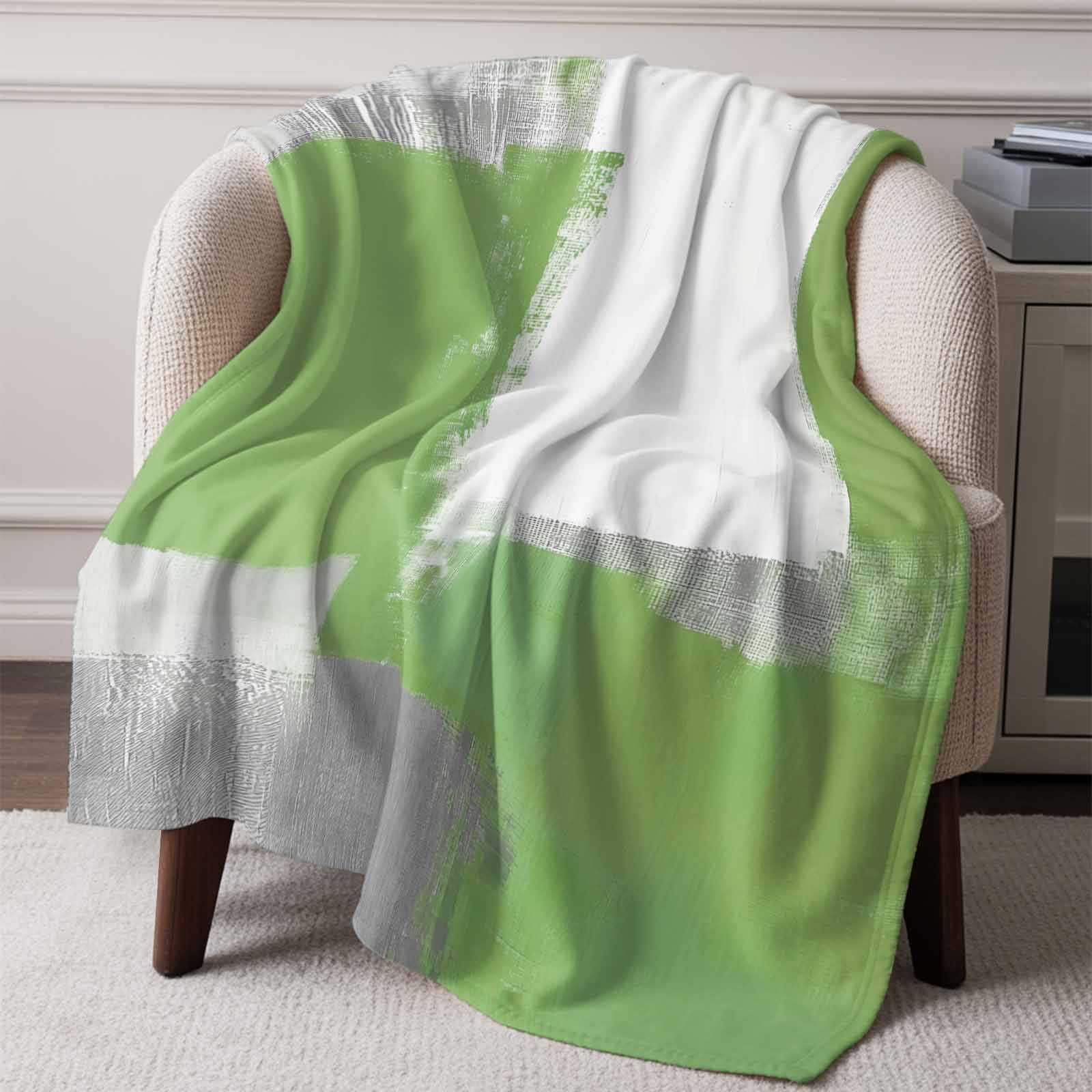 Flannel Fleece Throw Blanket Green Gradient Color Block Lightweight ...