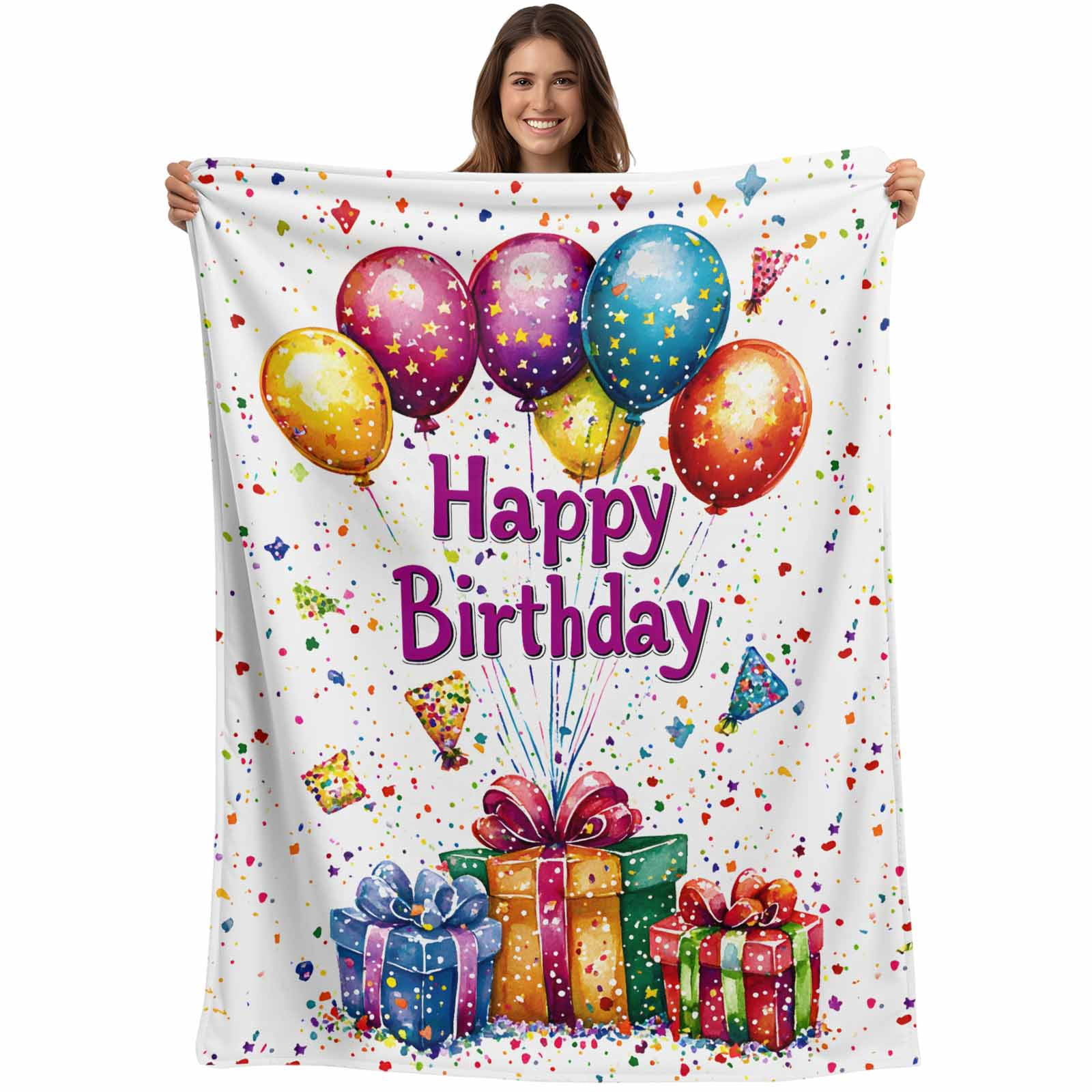 Flannel Fleece Throw Blanket Happy Birthday Gifts Balloon Lightweight ...