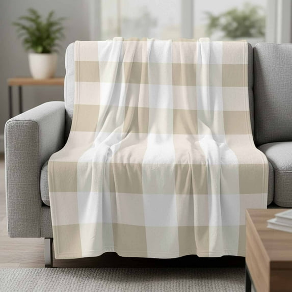 Flannel Fleece Throw Blanket, Khaki Buffalo Plaid Soft Warm Fuzzy Cozy ...