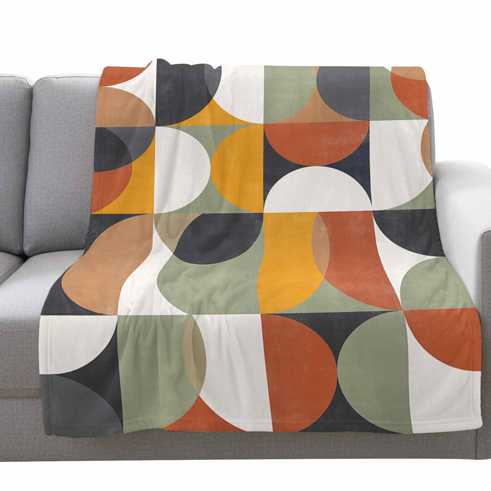 Flannel Fleece Throw Blanket, Mid Century Color Block Abstract ...