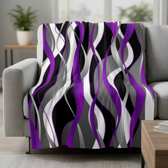 Flannel Fleece Throw Blanket, Modern Purple Grey Black Stripes Soft ...