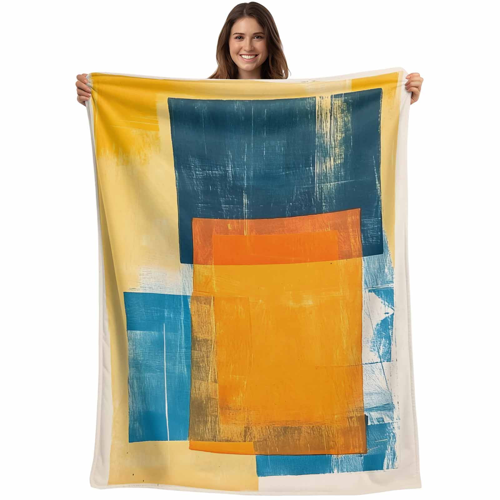 Flannel Fleece Throw Blanket Orange Color Block Abstract Geometric ...