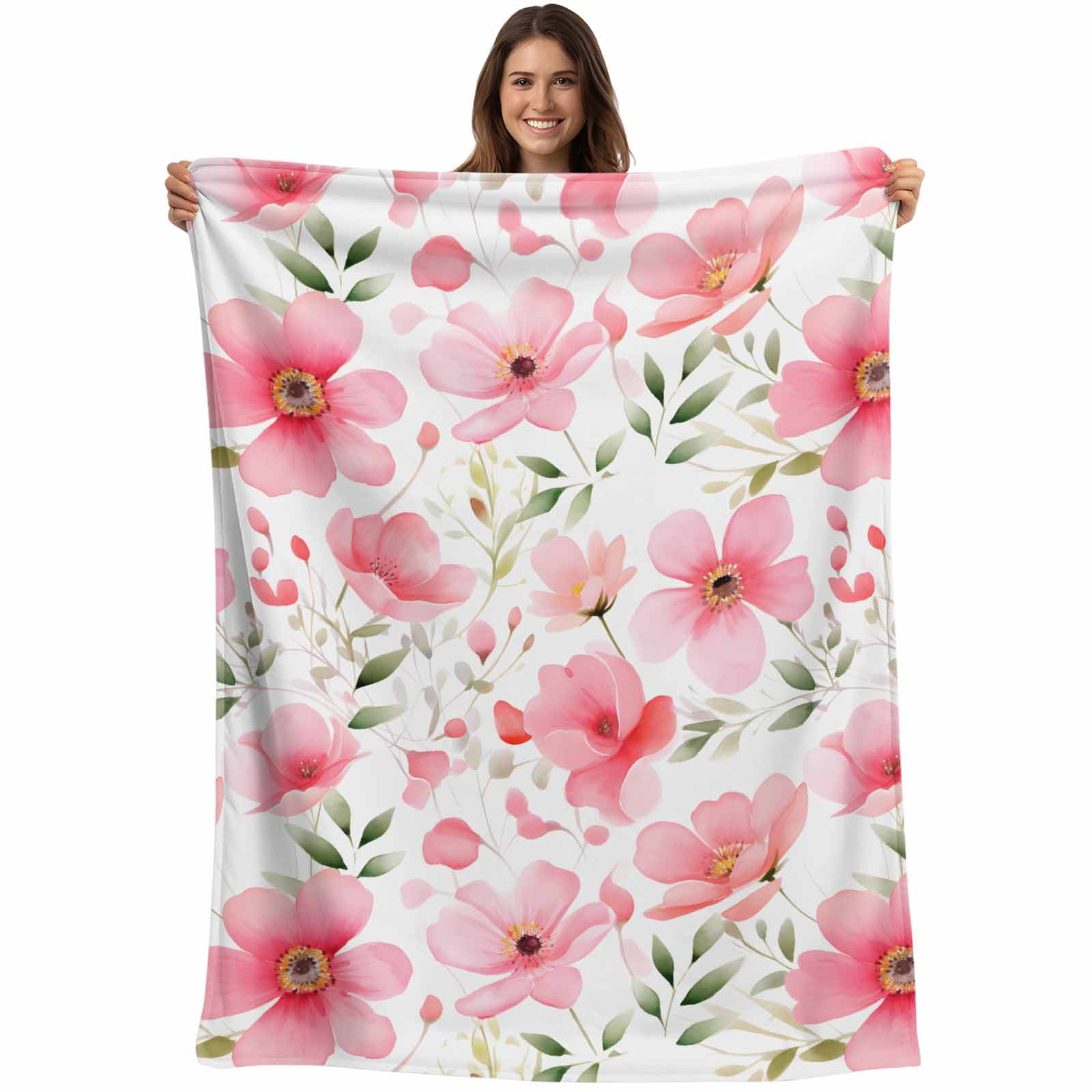 Flannel Fleece Throw Blanket Pink Flower Spring Blossom Floral ...