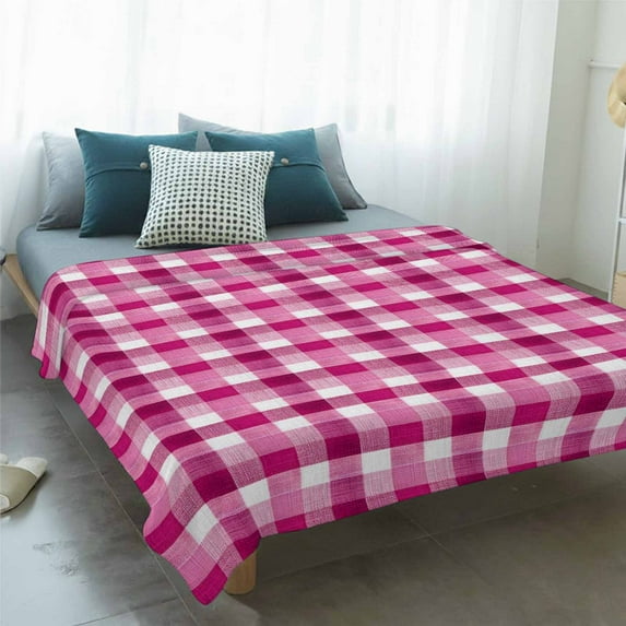 Flannel Fleece Throw Blanket, Pink Gradient Buffalo Plaid Soft Warm ...