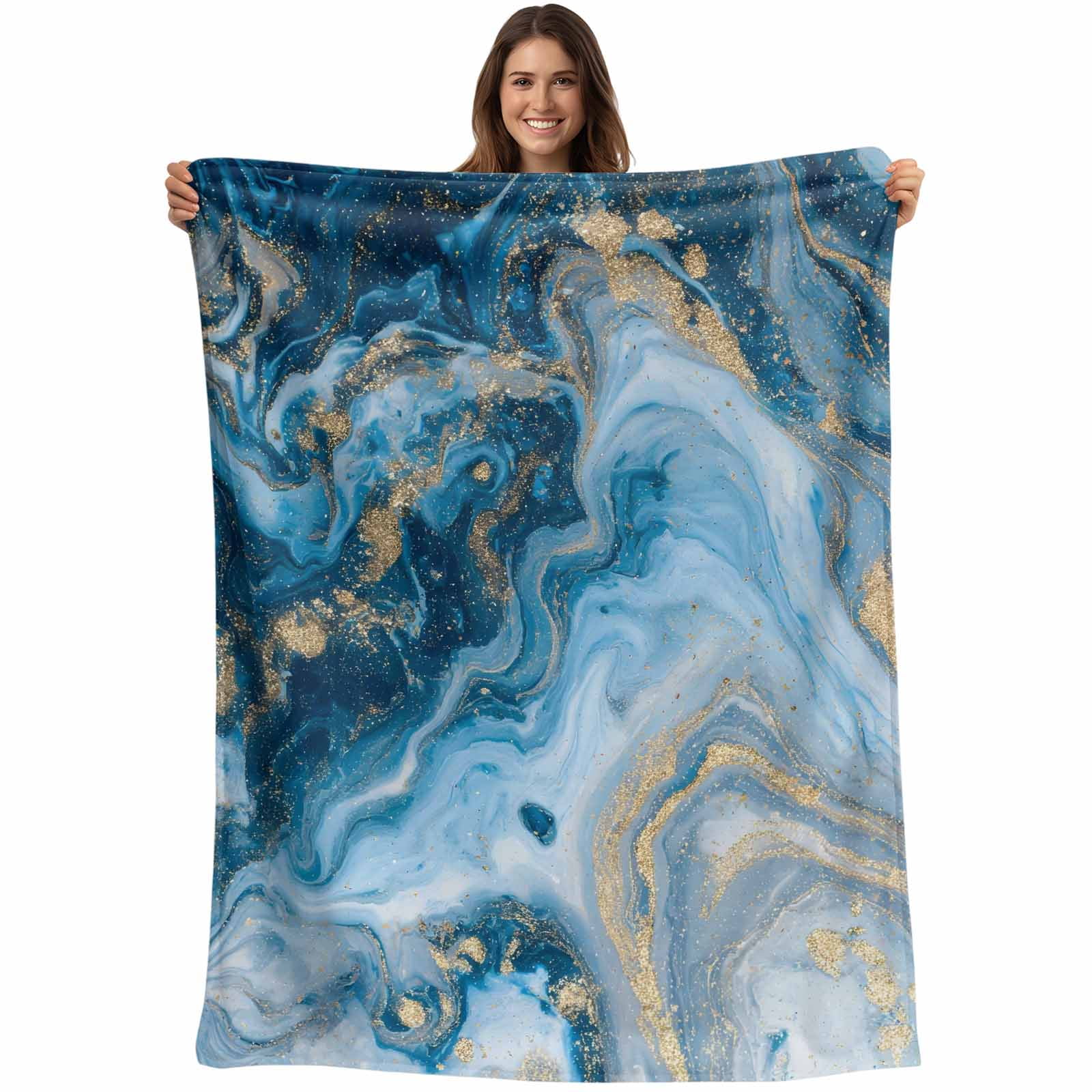 Flannel Fleece Throw Blanket Retro Abstract Blue Marble Stone ...