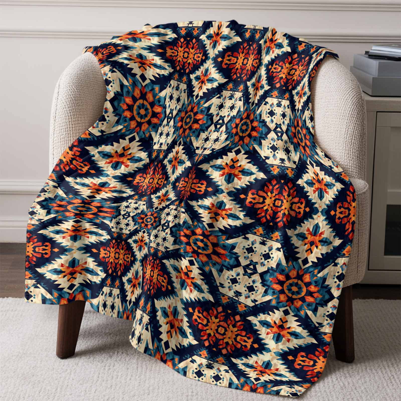 Flannel Fleece Throw Blanket Retro Indian Ethnic Style Lightweight Soft ...
