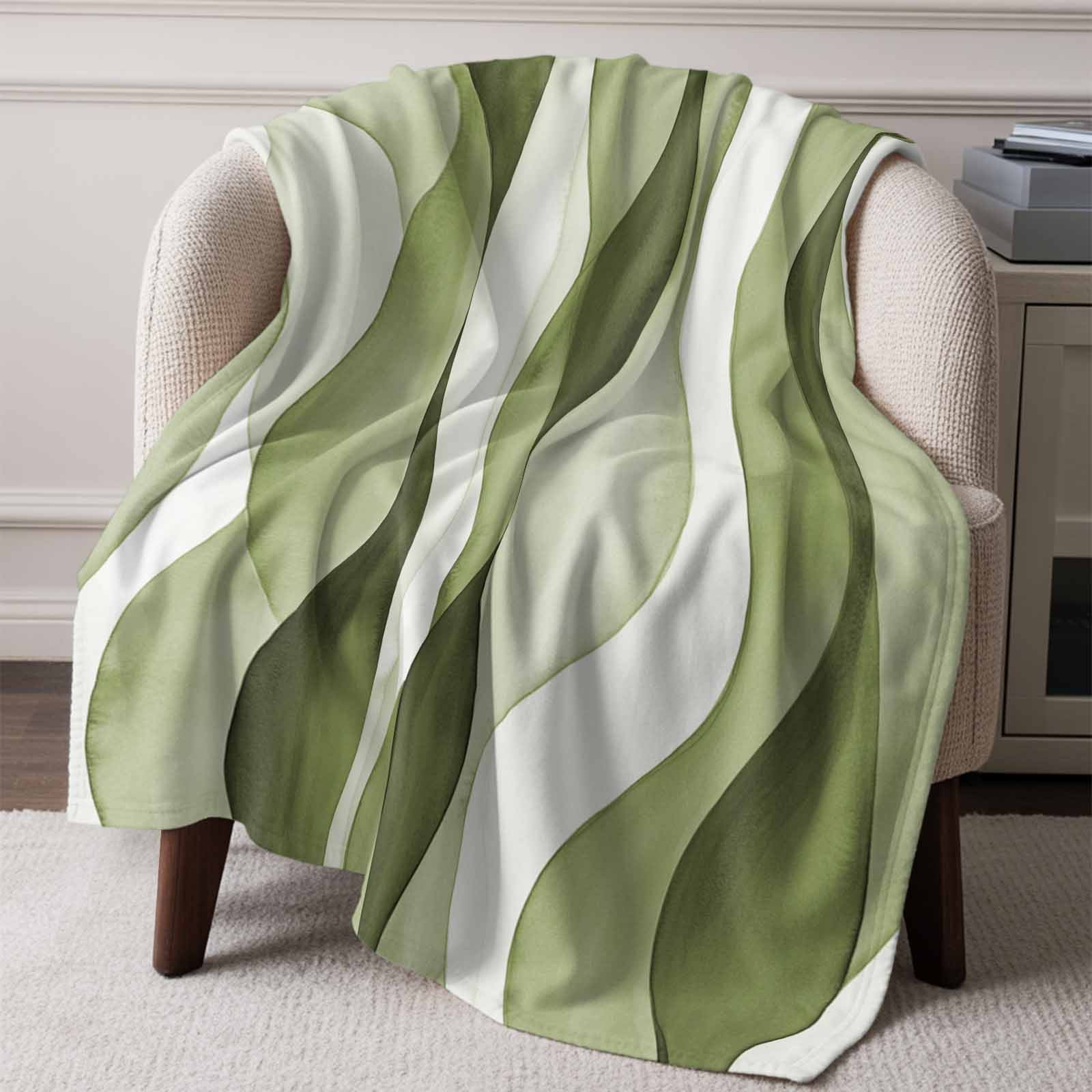 Flannel Fleece Throw Blanket Sage Green Gradient Stripes Lightweight ...