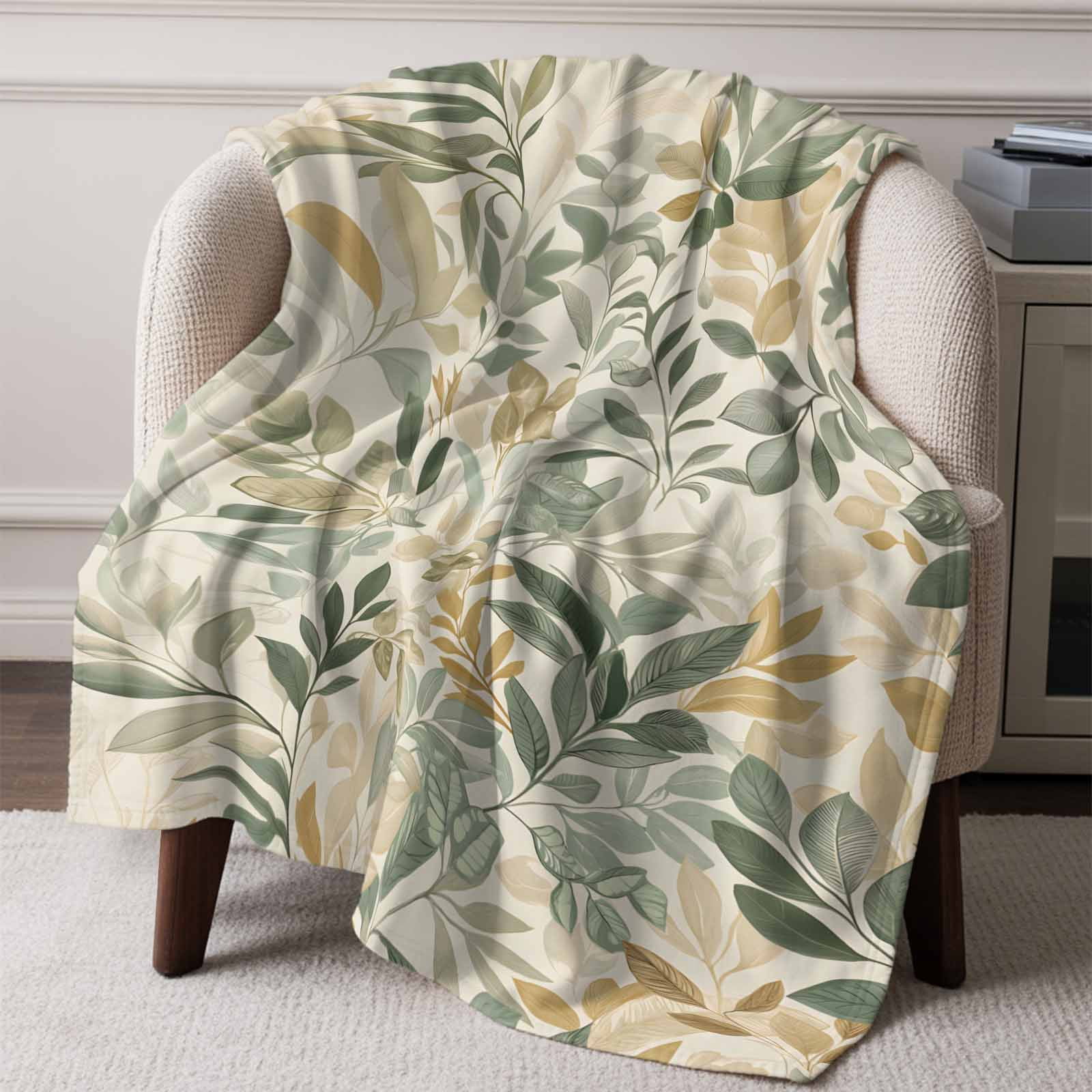 Flannel Fleece Throw Blanket Sage Green Leaf Spring Plant Lightweight ...