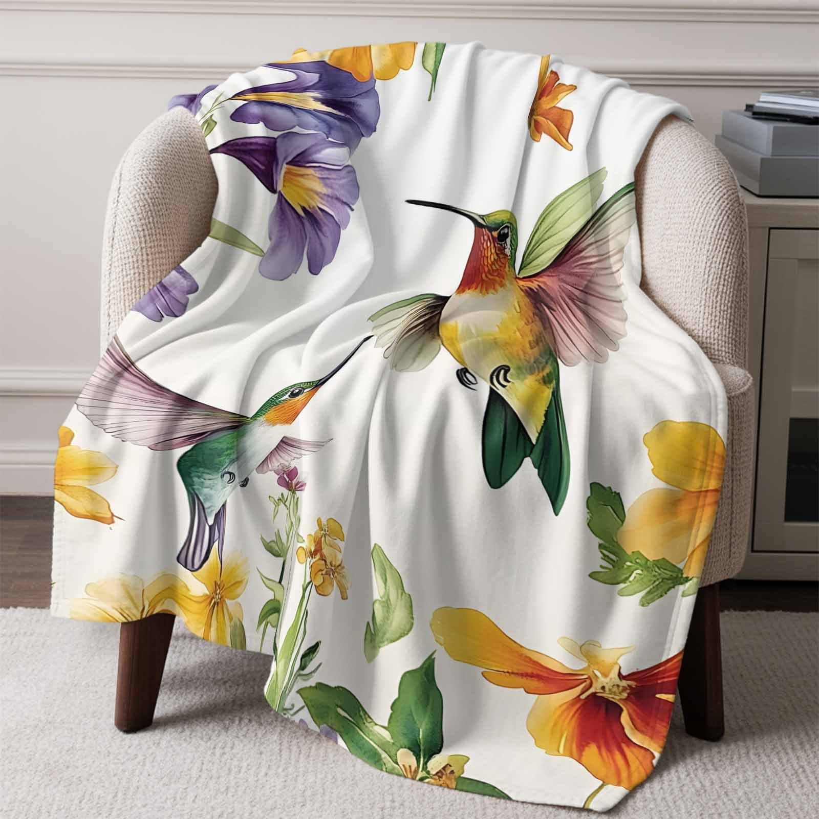 Flannel Fleece Throw Blanket Spring Flower Bird Hummingbird Lightweight ...