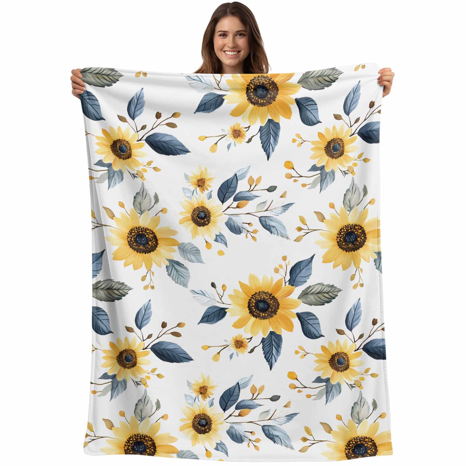 Flannel Fleece Throw Blanket Spring Sunflower Leaf Seamless Lightweight ...