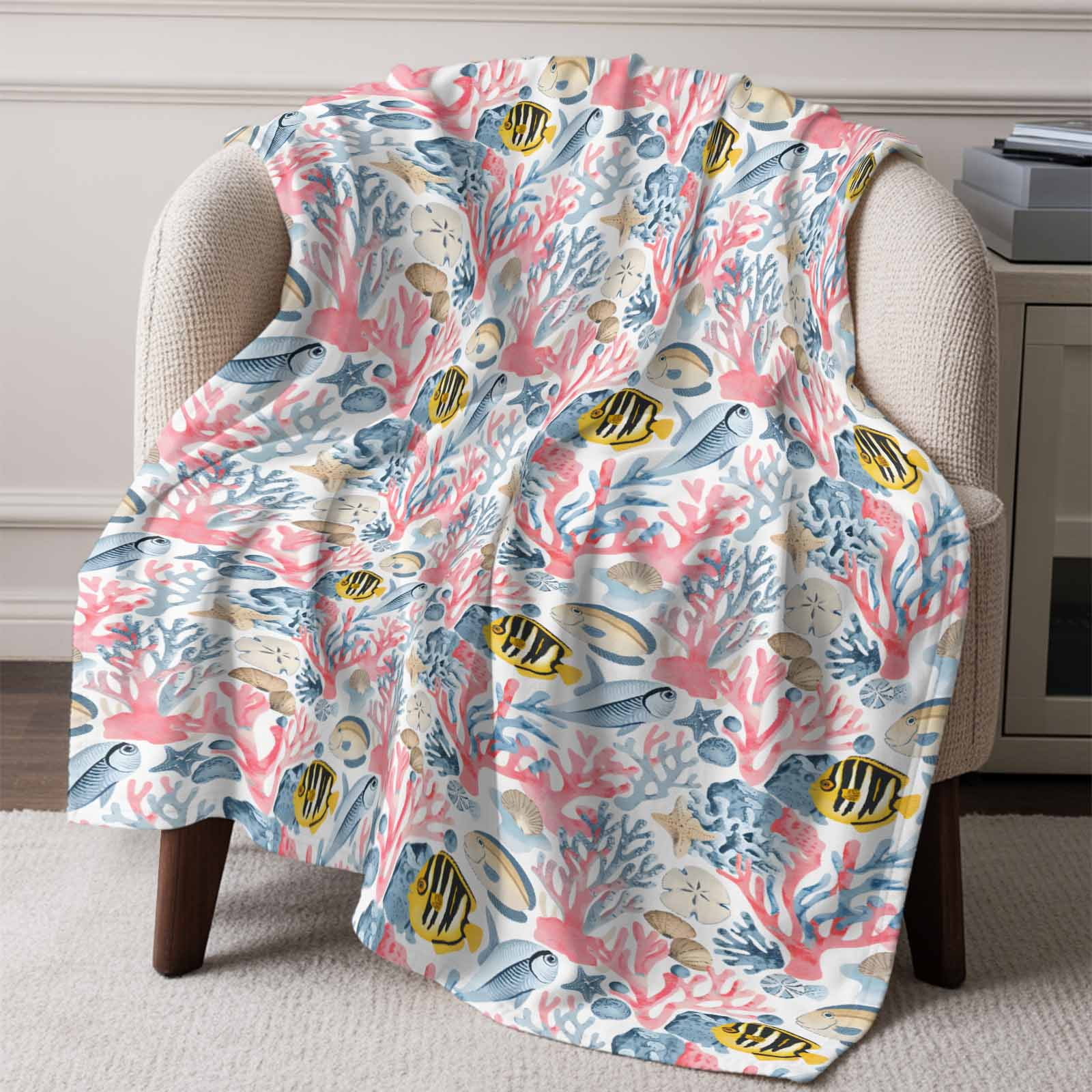 Flannel Fleece Throw Blanket Summer Ocean Fish Coral Lightweight Soft ...