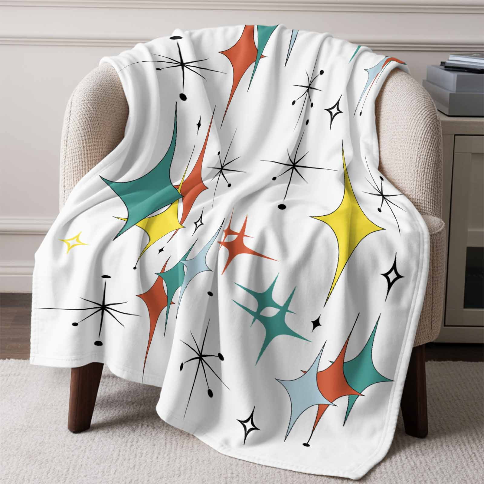 Flannel Fleece Throw Blanket Teal Color Block Diamond Mid Century ...