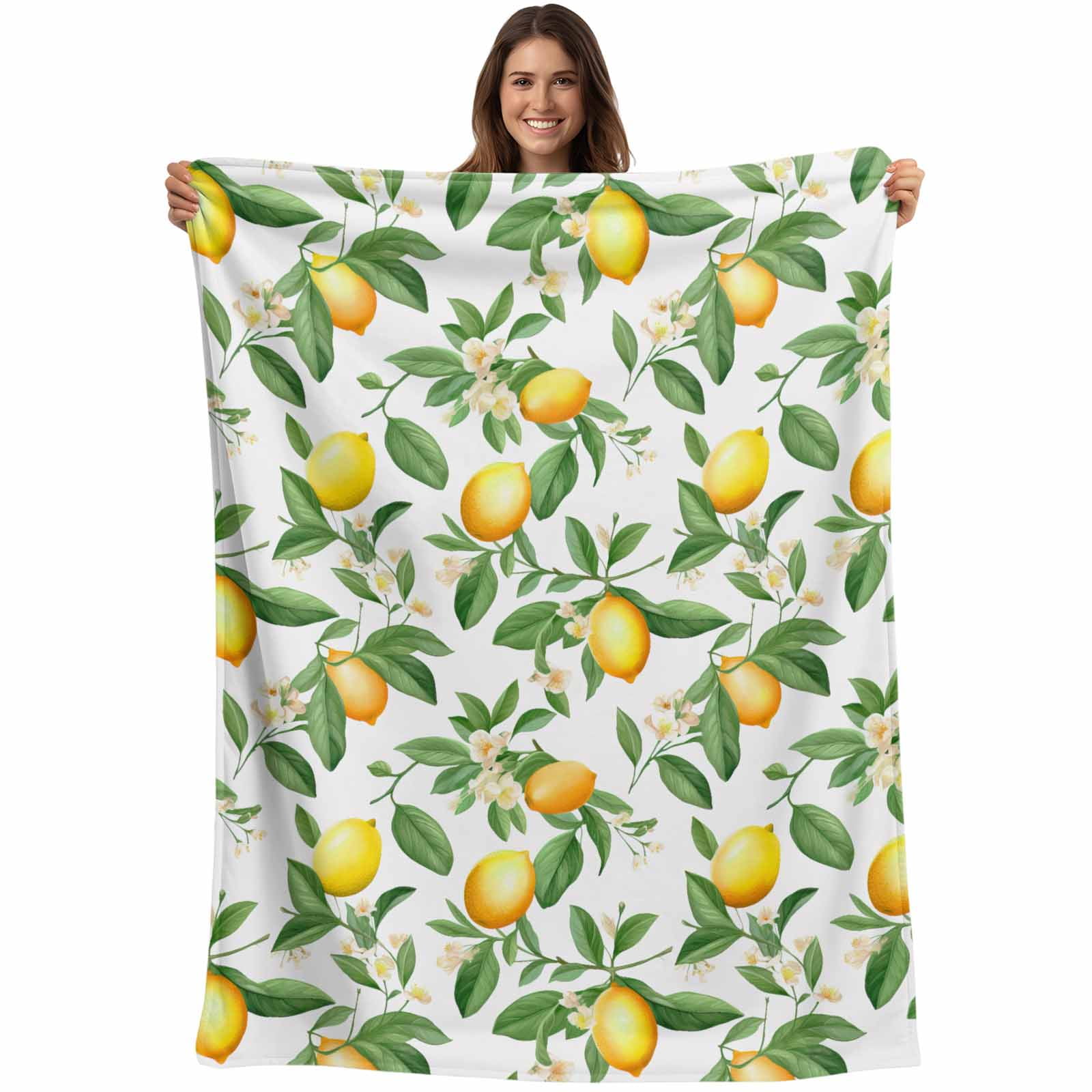 Flannel Fleece Throw Blanket Watercolor Lemon Green Leaves Lightweight ...