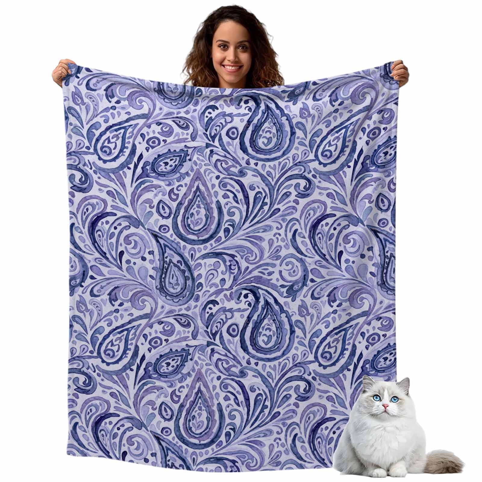 Flannel Fleece Throw Blankets Abstract Lavender Paisley Floral Throws ...
