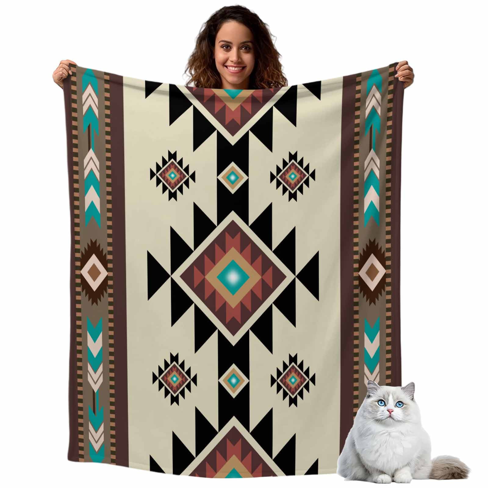 Flannel Fleece Throw Blankets Brown Aztec Ethnic Art Throws Blankets ...