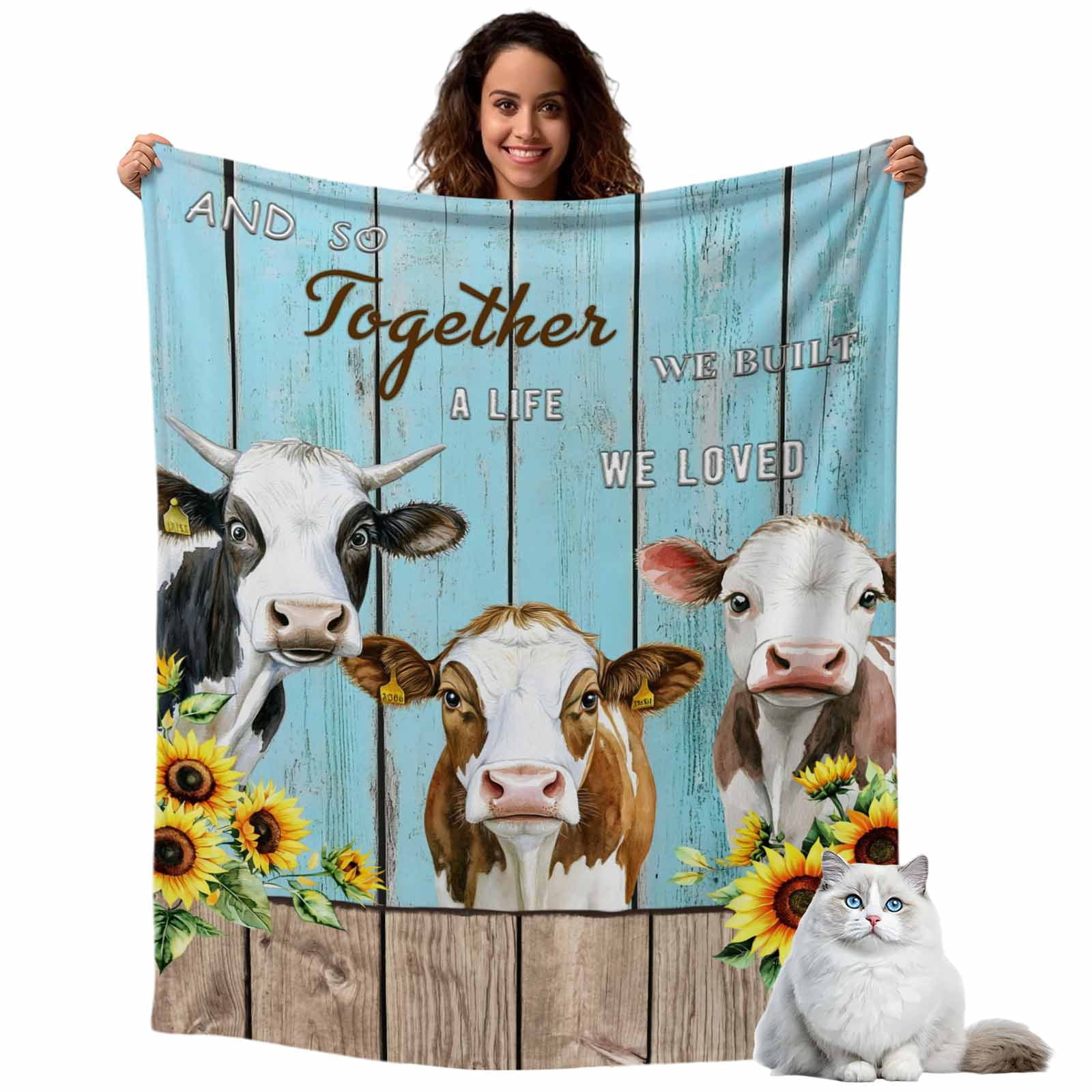 Flannel Fleece Throw Blankets Farm Cow Sunflower Throws Blankets ...