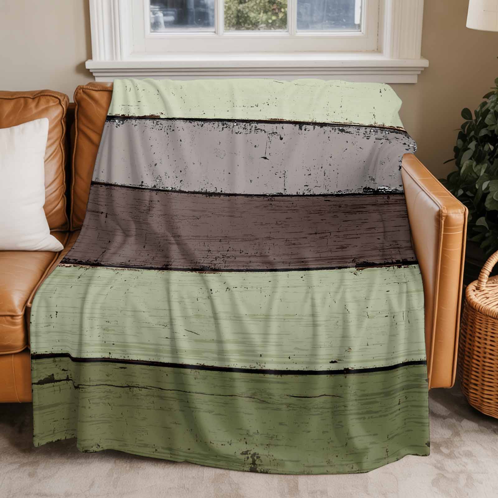 Flannel Fleece Throw Blankets Farm Sage Green Wood Board Throws ...