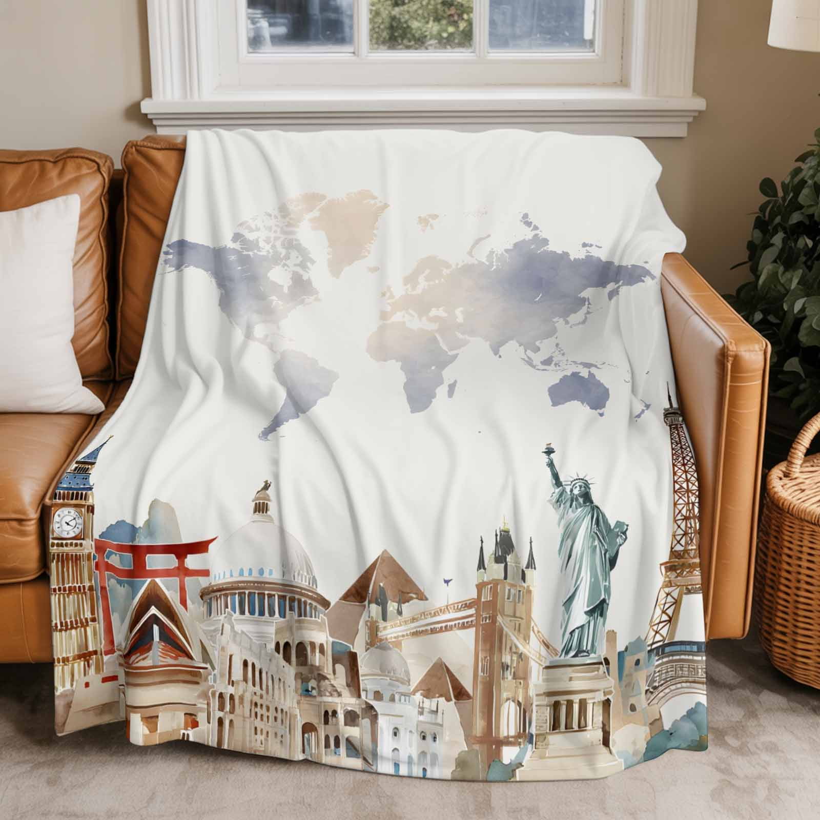 Flannel Fleece Throw Blankets Retro Maps of The World Tourism Throws ...
