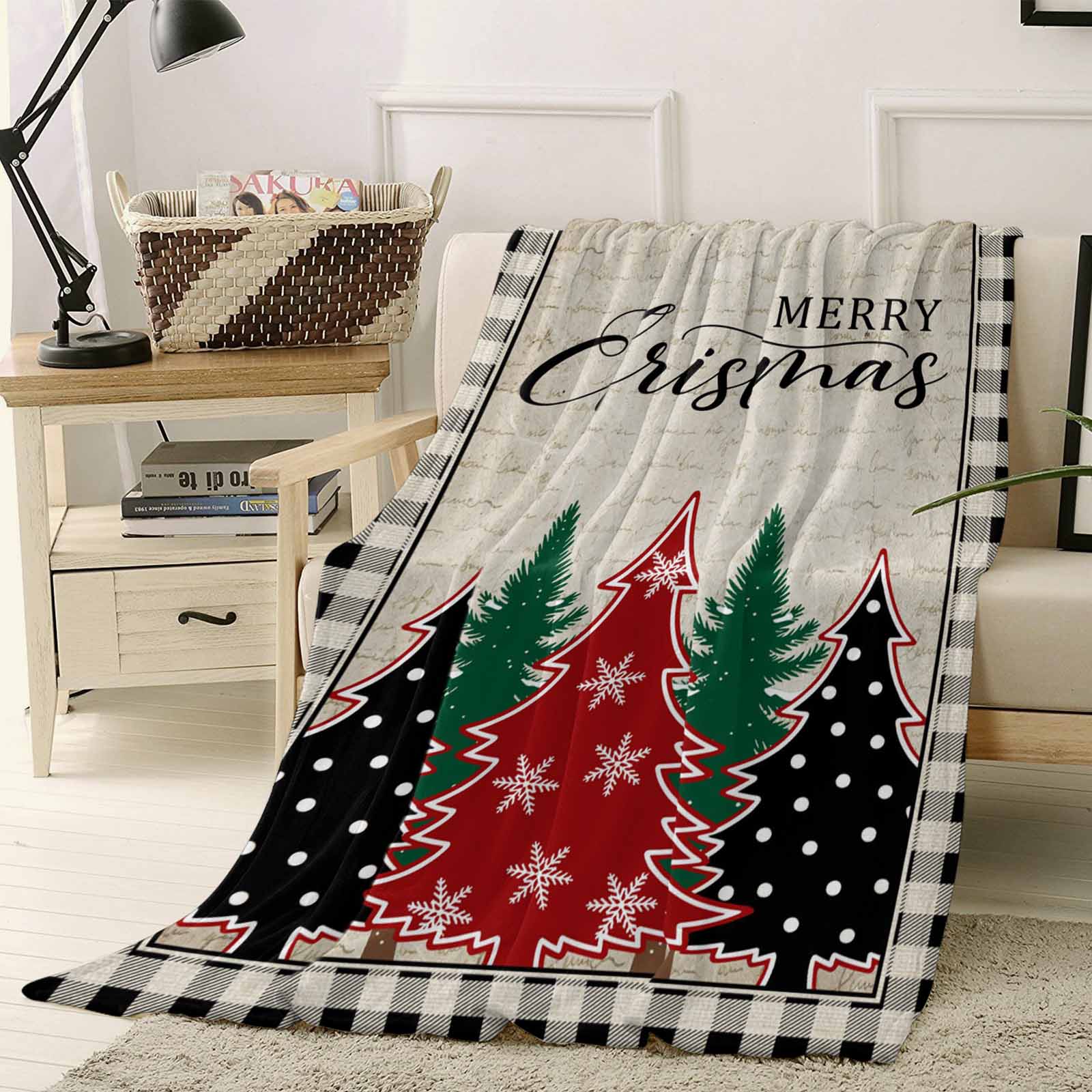 Flannel Fleece Throw Blankets Vintage Christmas Tree Throws Blankets ...