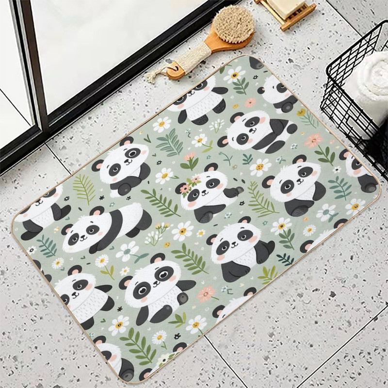 Flannel Floor Mat Cartoon Panda Printed Creative Non Slip Door Mat Bath ...