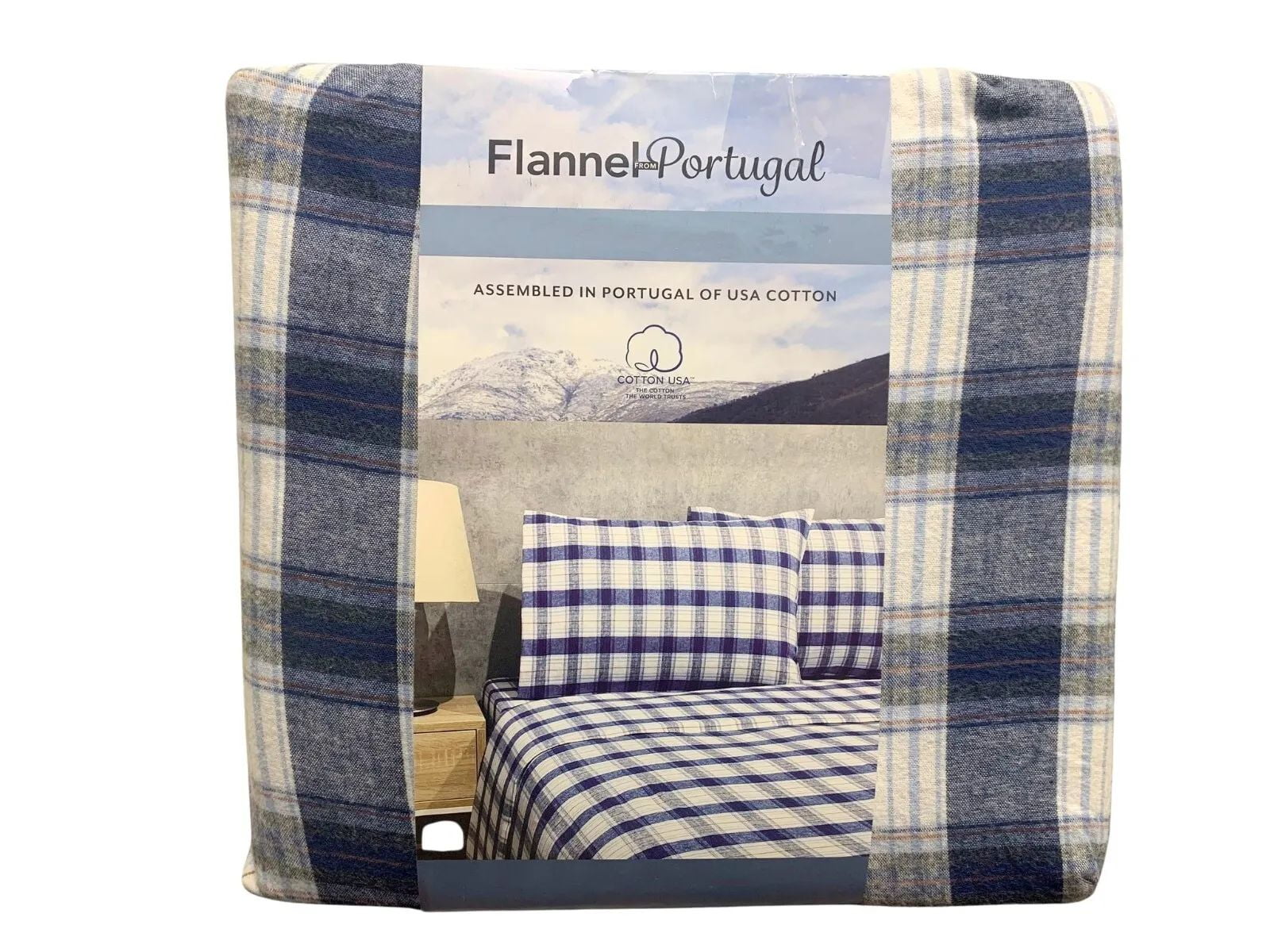 Flannel From Portugal Blue Plaid Flannel Sheet Set 4 Piece King 100% ...