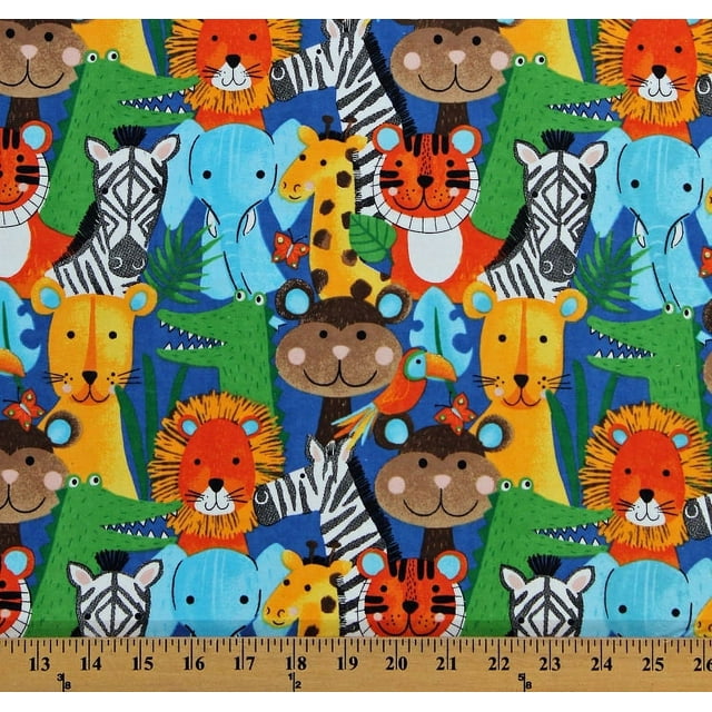Flannel Jungle Animals Zebras Monkeys Elephants Giraffes Lions Safari ...