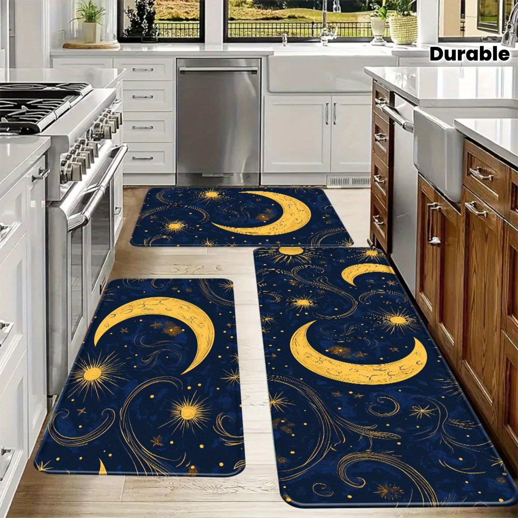 Flannel Kitchen Floor Mats, Sun Moon Patterns, Durable Easy Clean, for ...