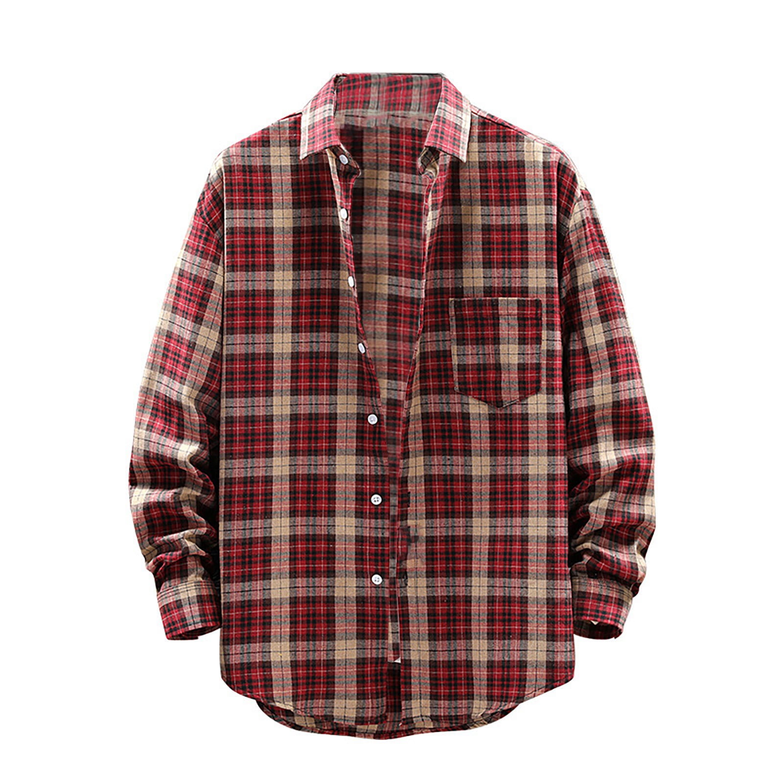 Flannel Long Sleeve Plaid Shirts for Men Red Shirt Men's Casual Soft ...