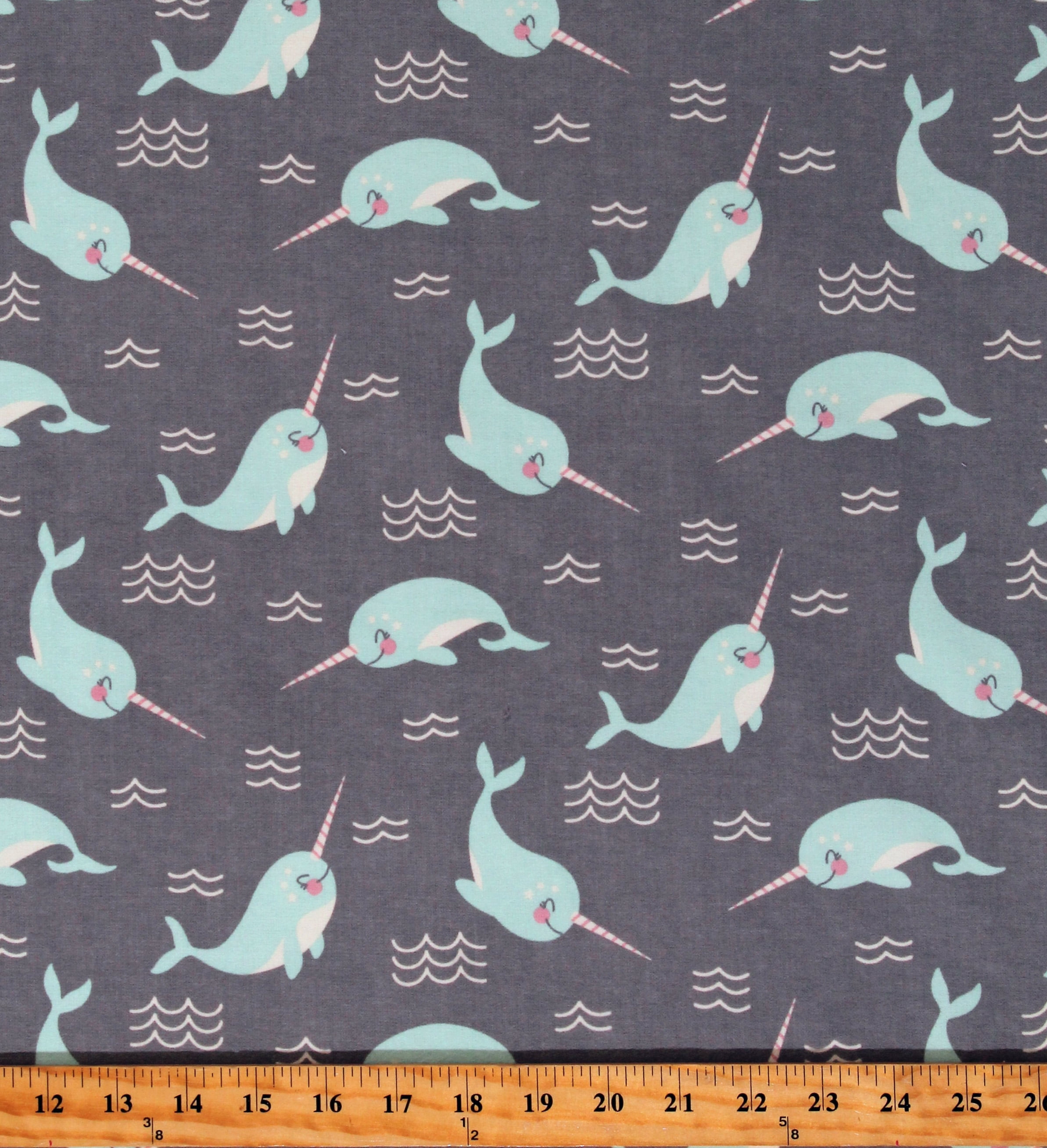 Flannel Narwhals Whales Ocean Animals Nautical Snow Snuggles Gray Grey ...