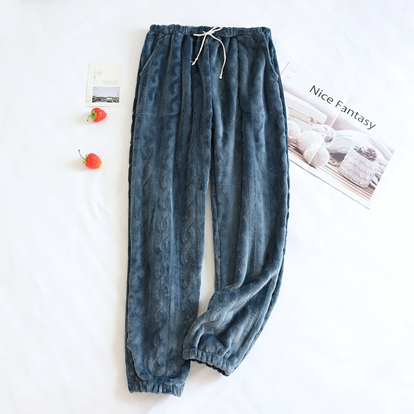 Blue Elastic Waist Pants For Women, Polyester Womens Business Casual ...