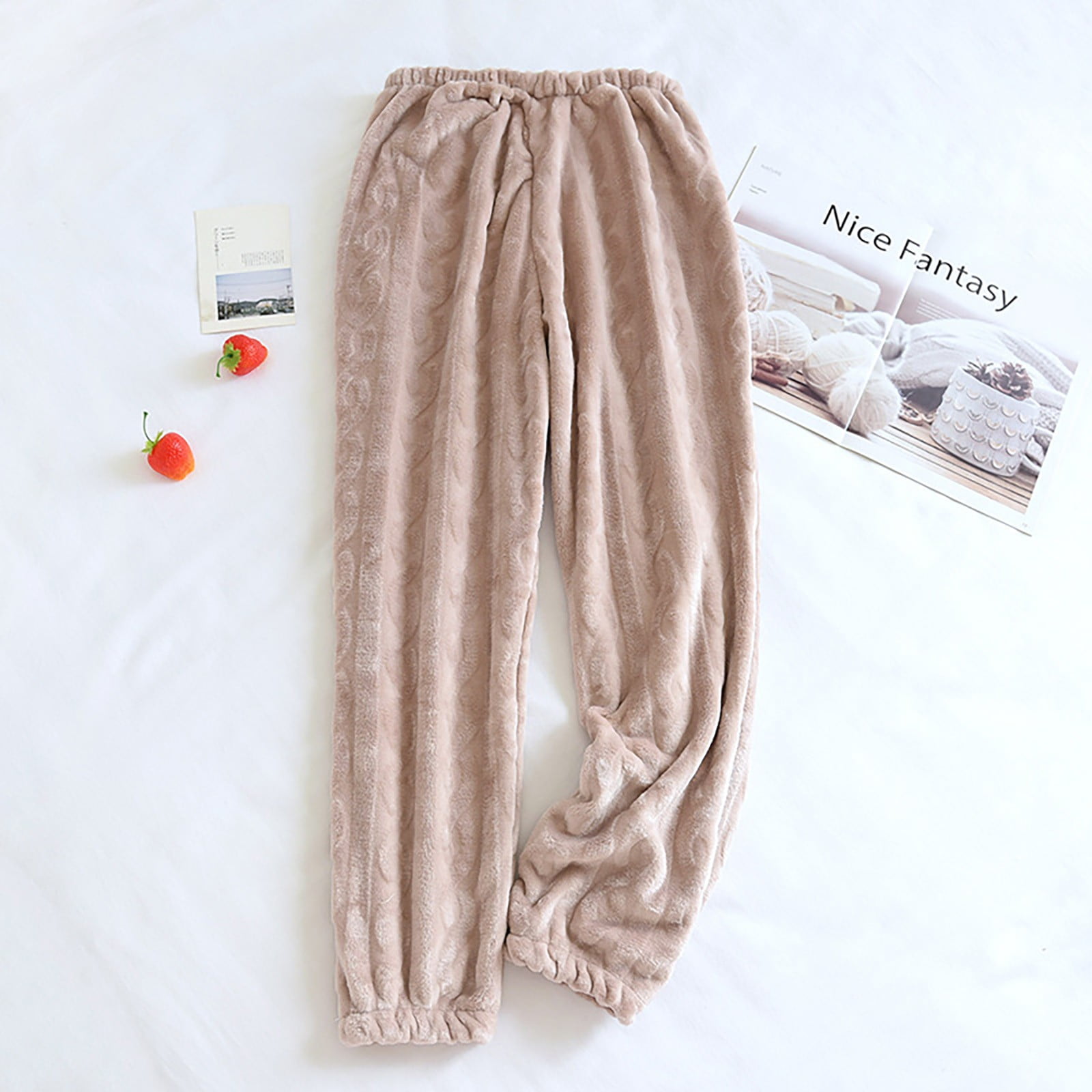 Flannel Pajama Pants Foe Women Fall Winter Warm Plus Size Slacks Coral