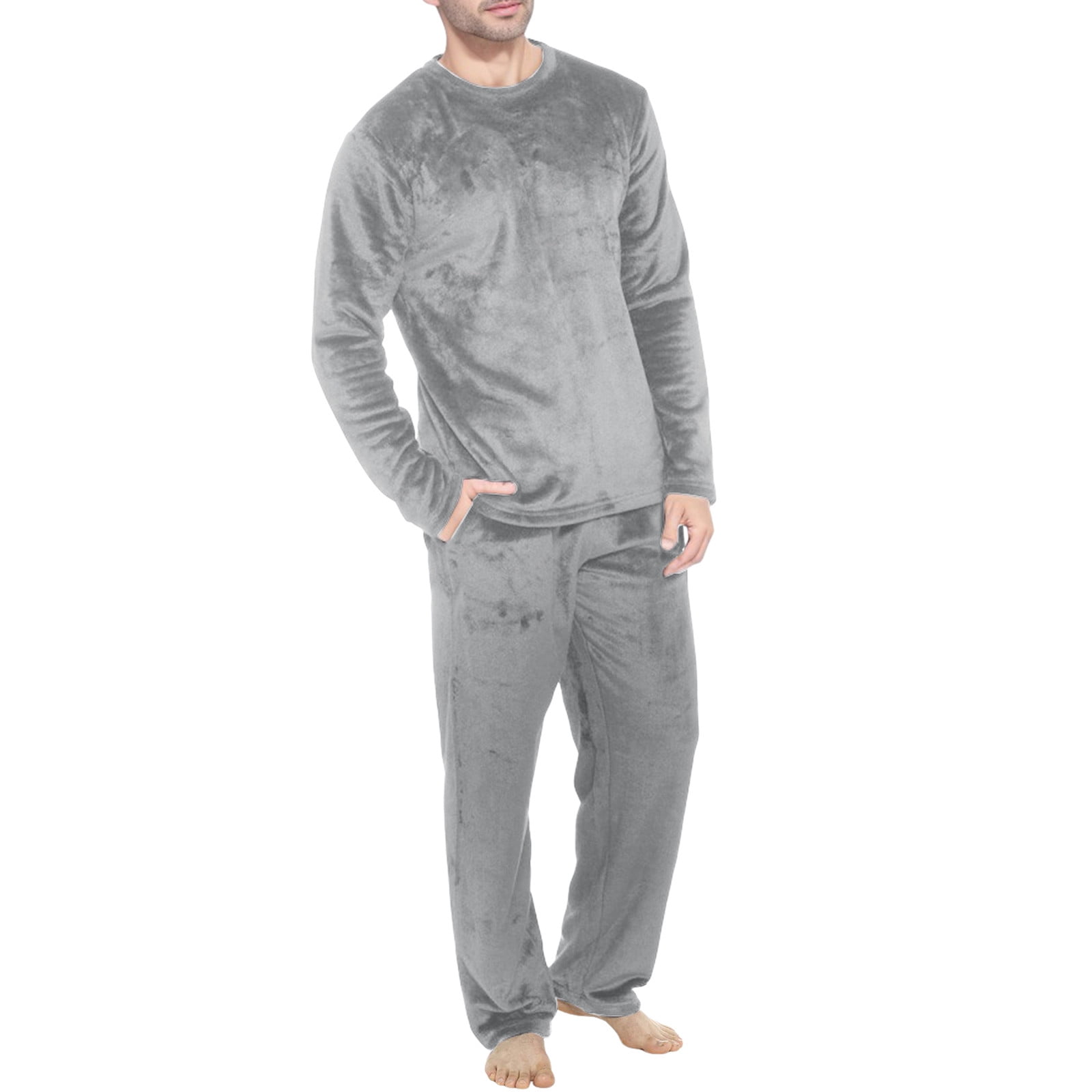 Flannel Pajamas for Men Set Fashion Leisure Soft Home Solid Color Shirt ...