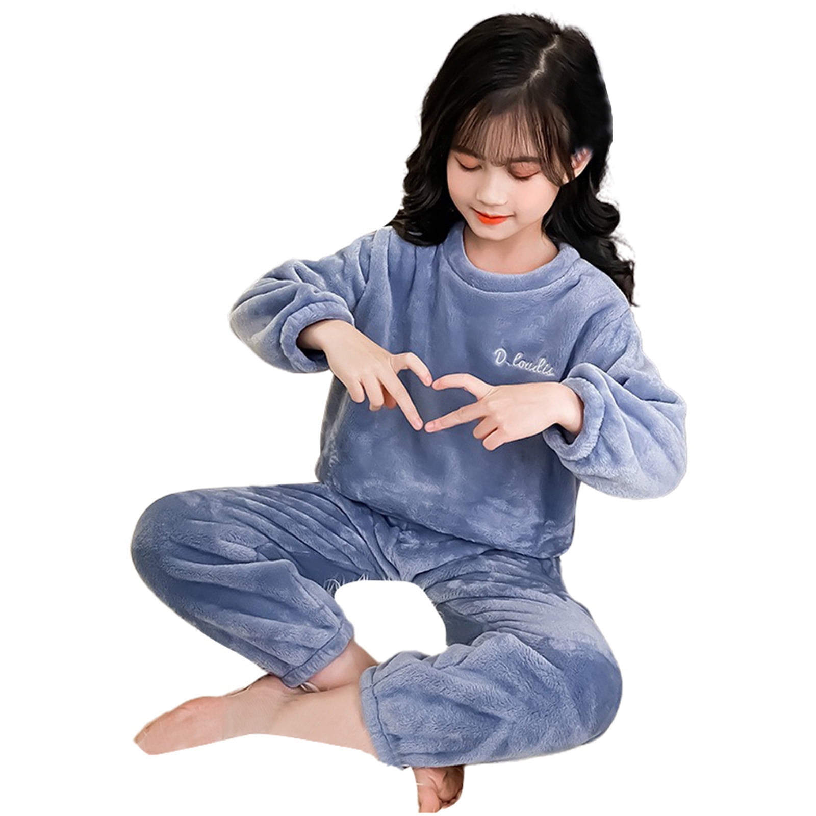 Flannel Pajamas Outfit For Boys Girls Long Sleeve Fluffy Sweatshirt Top ...