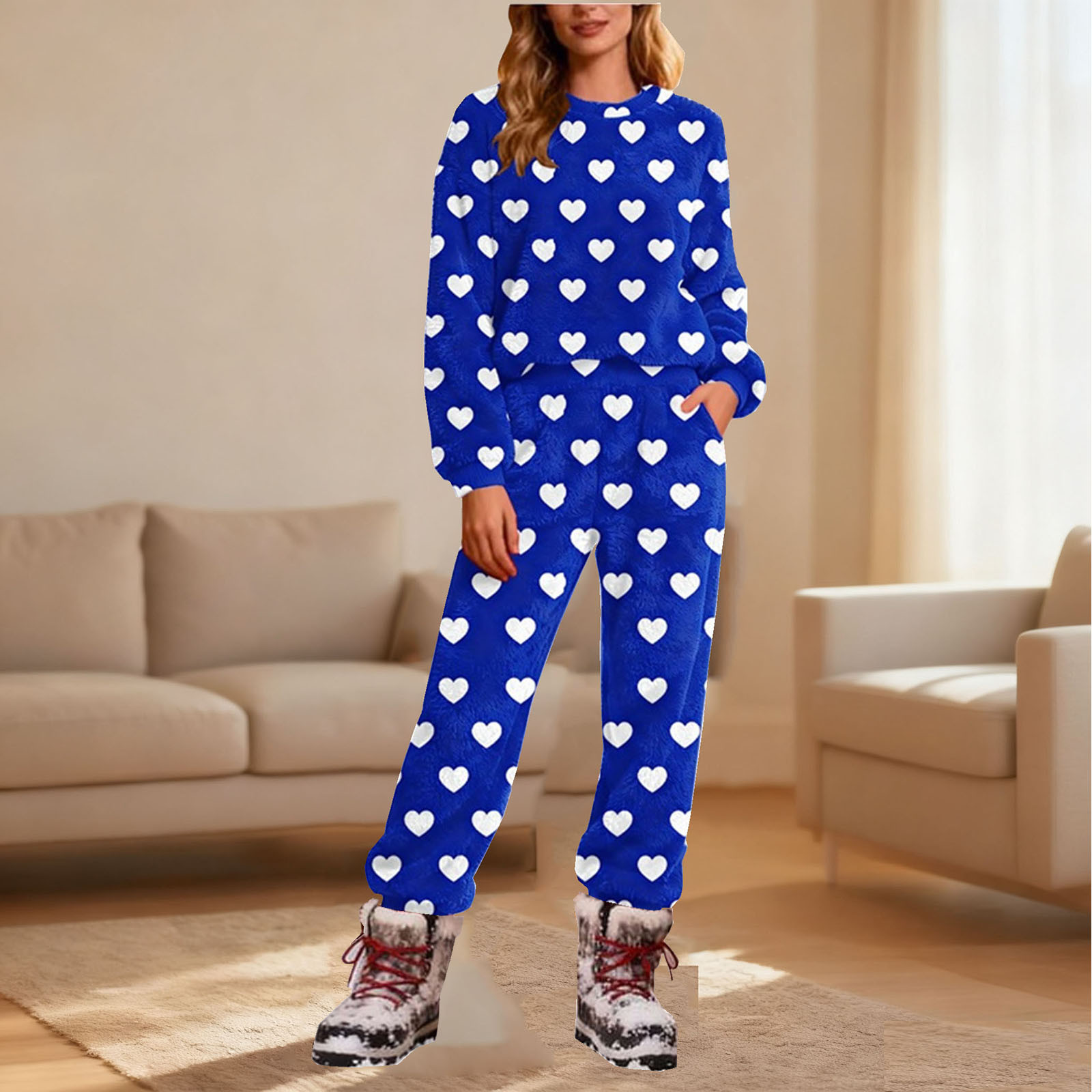 Flannel Pajamas Set for Women Cute Print Pullover Tops Matching Pants ...