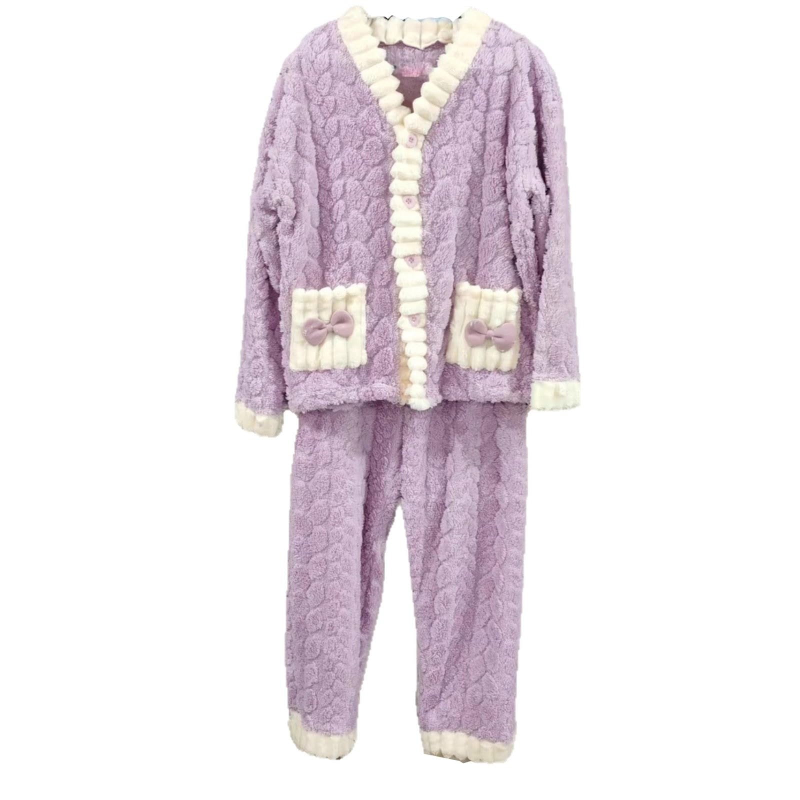 Flannel Pajamas Set for Women Long Sleeve Button Down V Neck Tops and ...