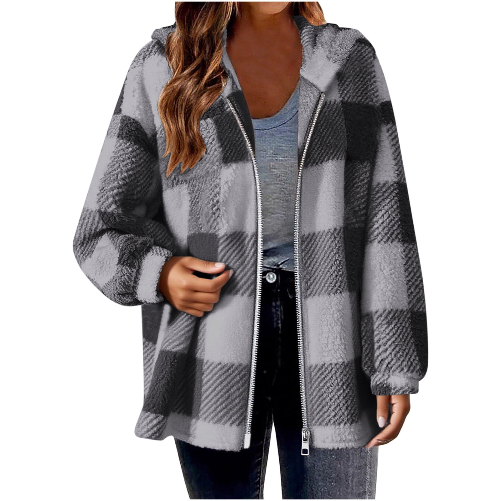 Flannel Plaid Jacket For Women - Long Sleeve Button Down Fleece Jackets ...
