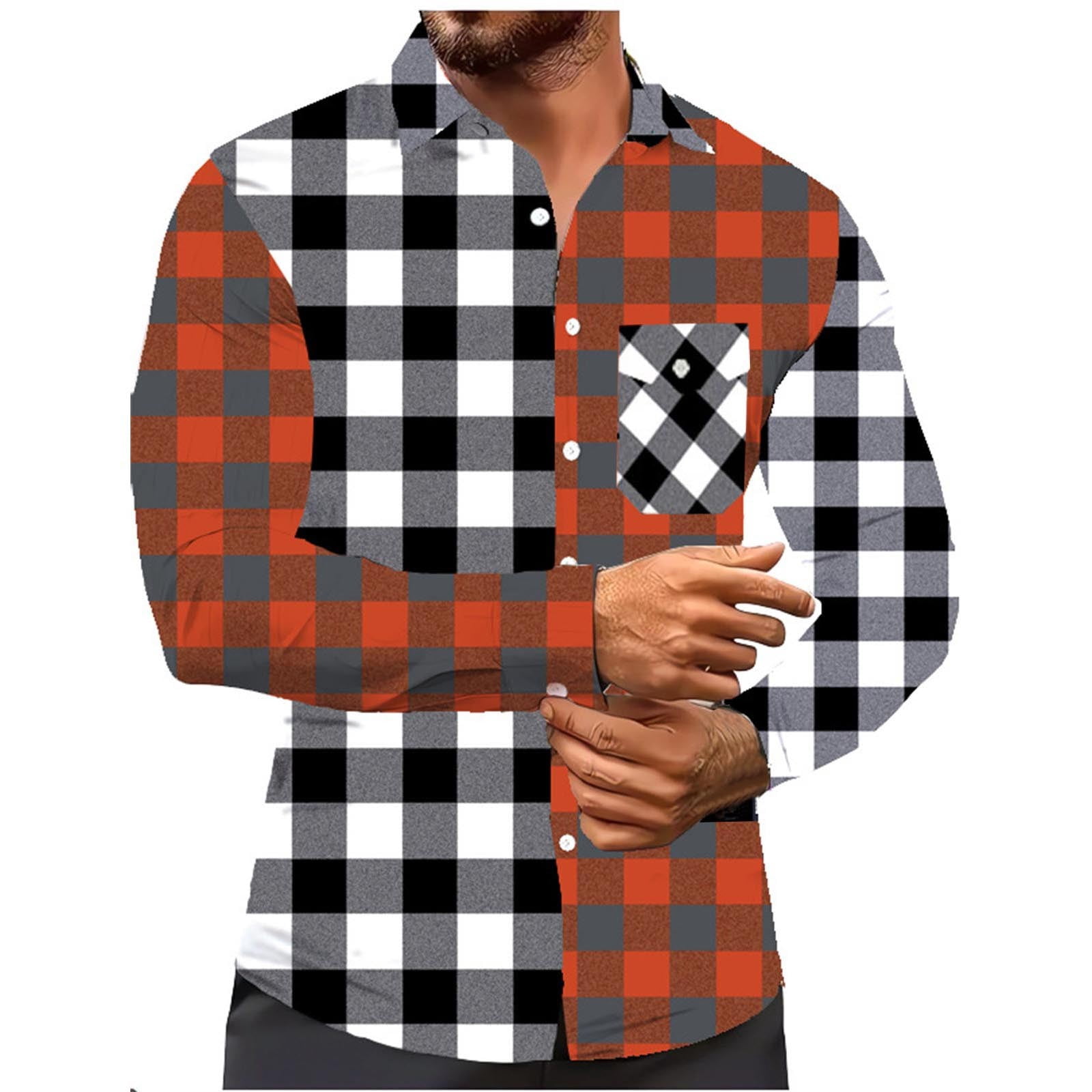 Flannel Plaid Shirt Men Long Sleeve Button Down Checked Casual Shirt ...