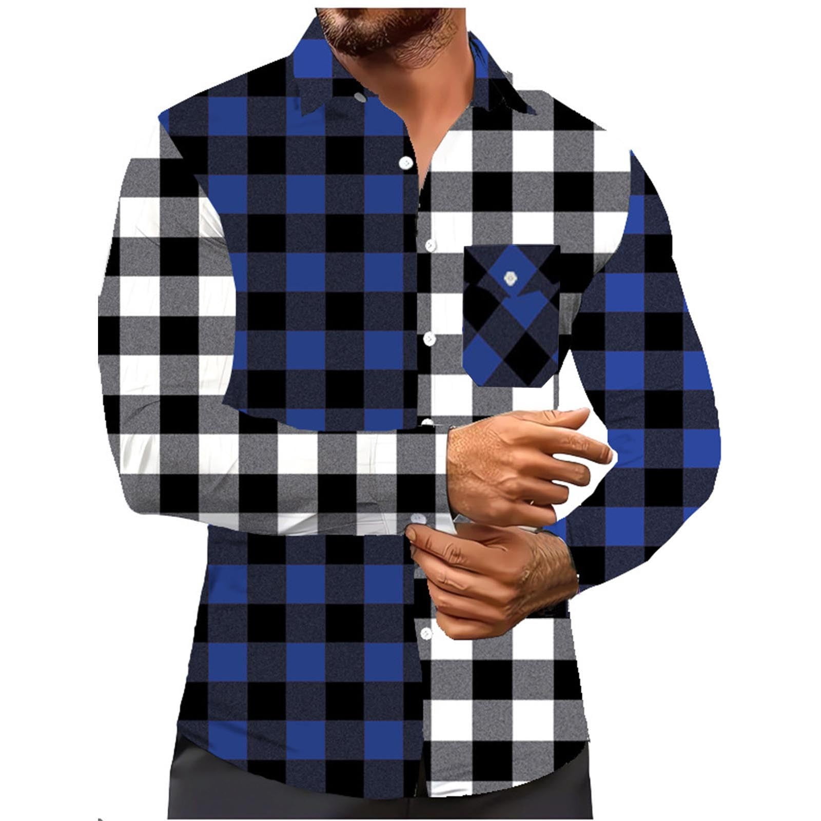 Flannel Plaid Shirt Men Long Sleeve Button Down Checked Casual Shirt ...