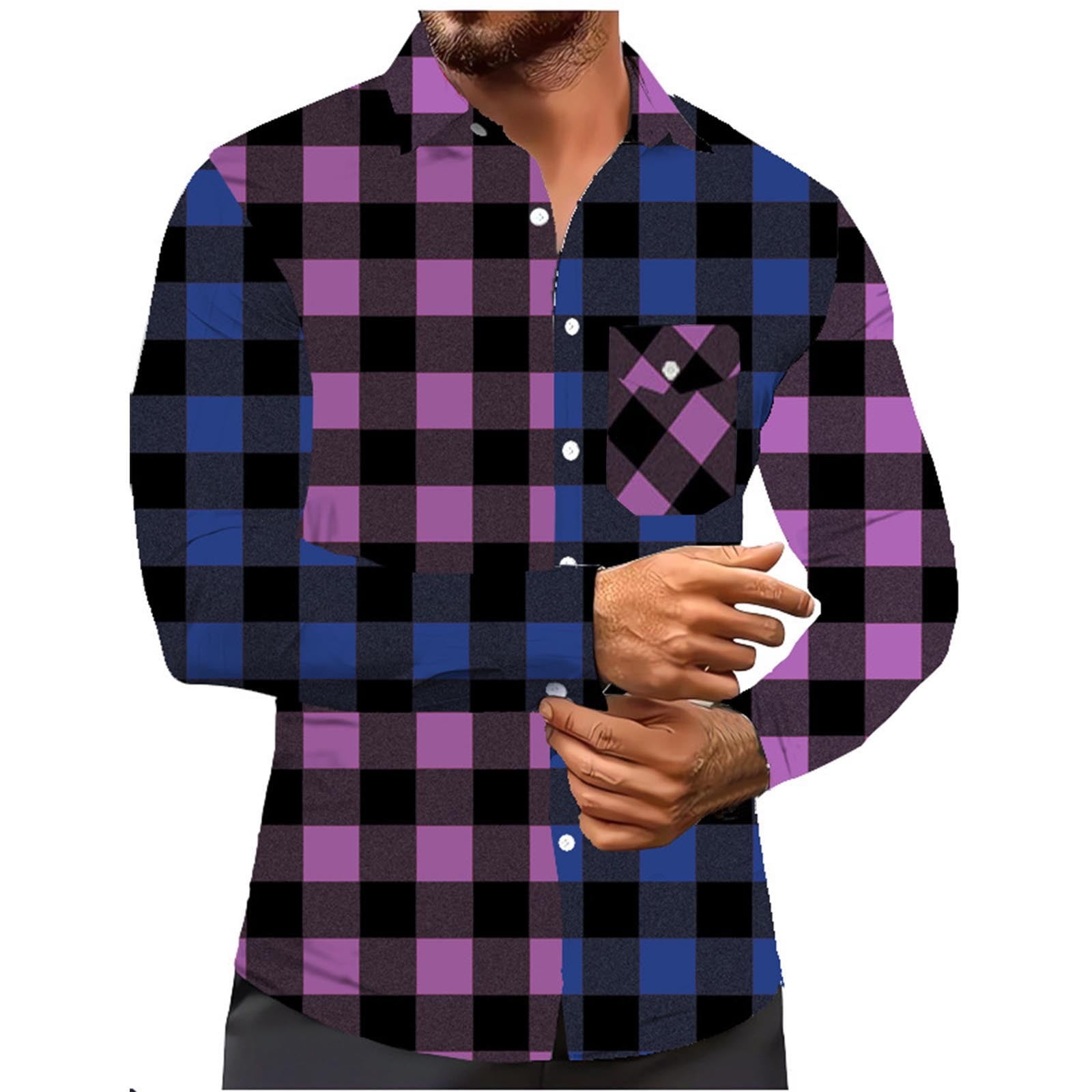 Flannel Plaid Shirt Men Long Sleeve Button Down Checked Casual Shirt ...