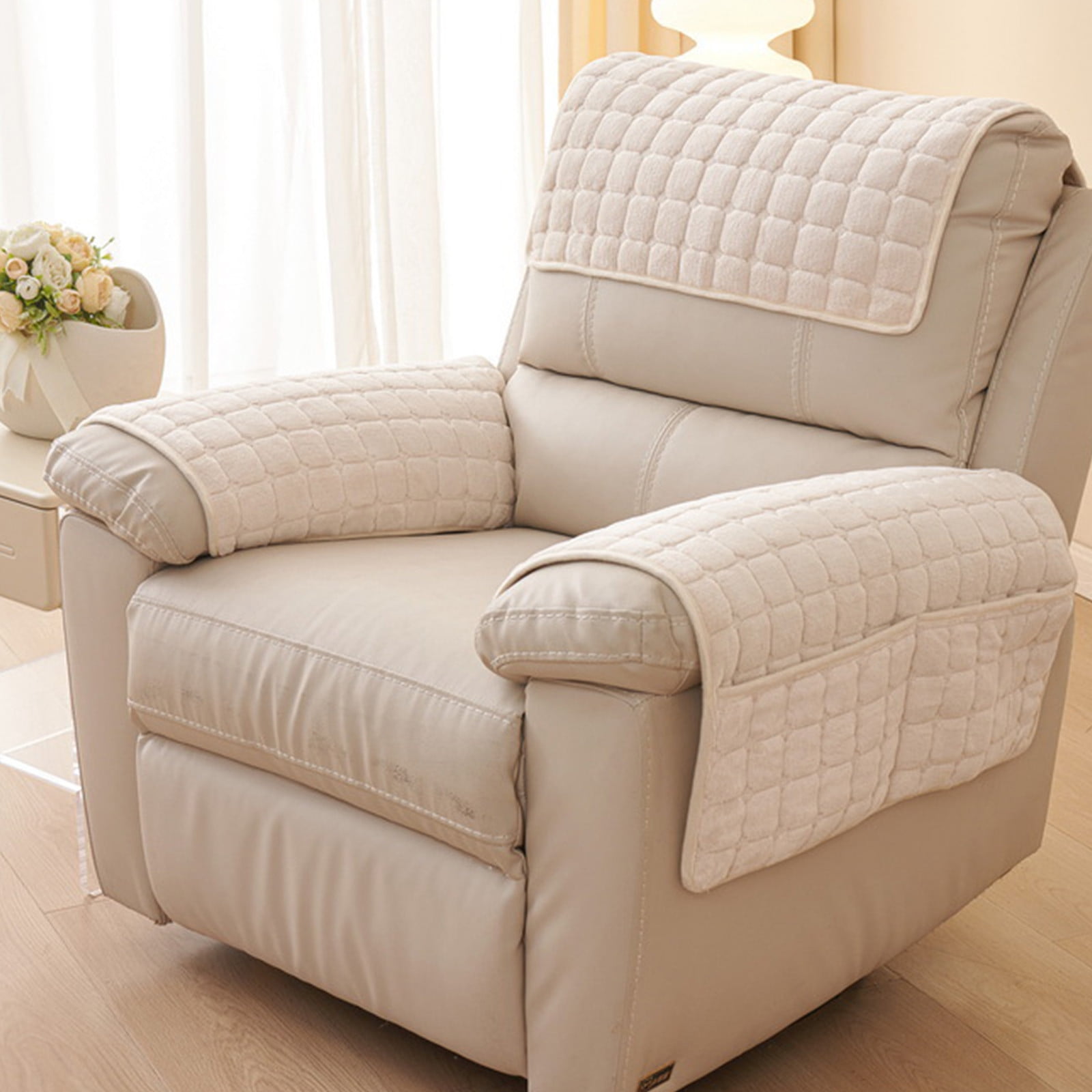 Flannel Plush Sofa Armrest Covers | Non-Slip Silicone Backing | Soft ...