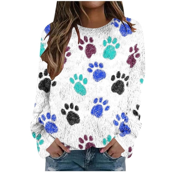 Flannel Pullover Tops for Womens 2026 Trendy Dog Paw Printed Long ...