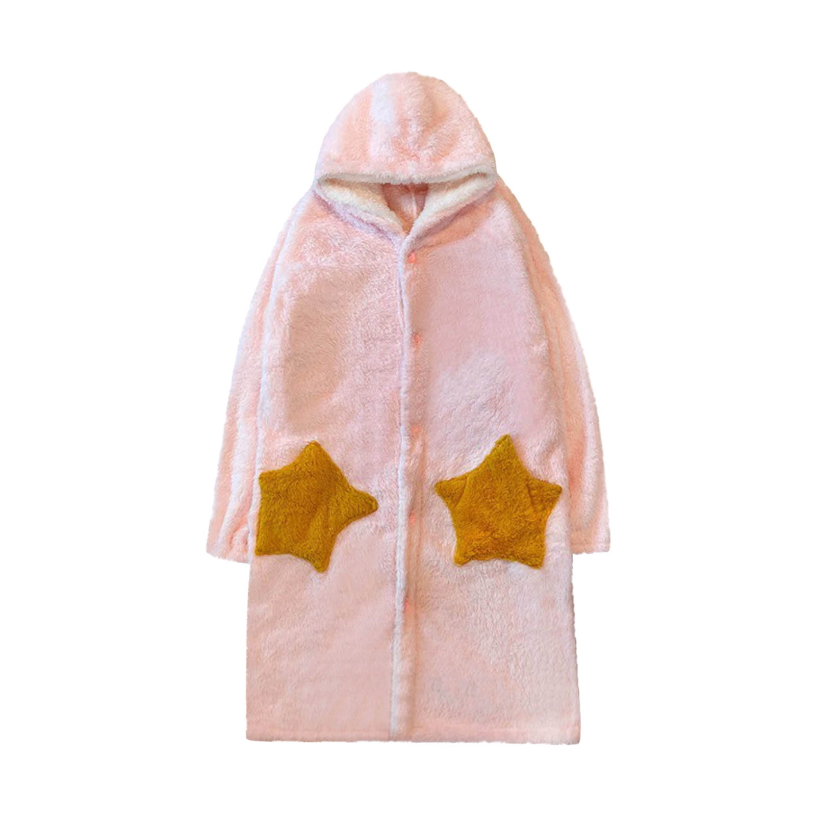 Flannel Robes for Women Plush Hooded Comfy Bathrobe Long Sleeve Soft ...
