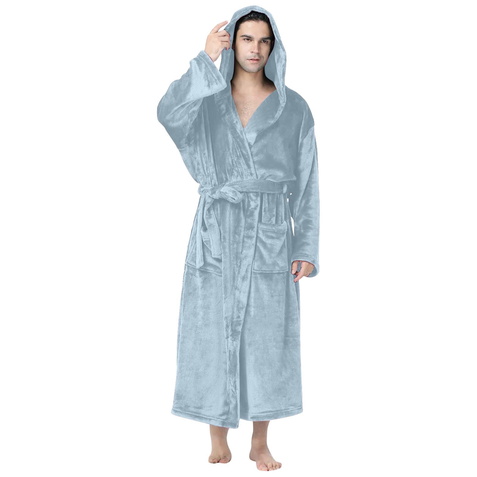 Flannel Robes with Pockets Hoodies and Belt Long Sleeve Fleece ...