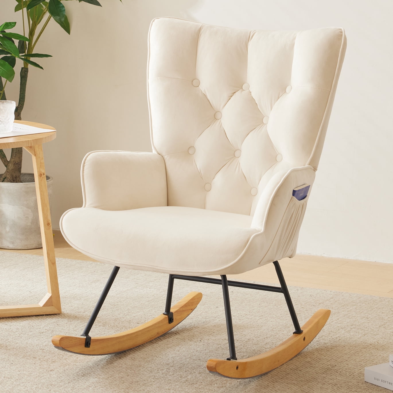 Flannel Rocking Chair Nursery, Upholstered Glider Rocker with High ...