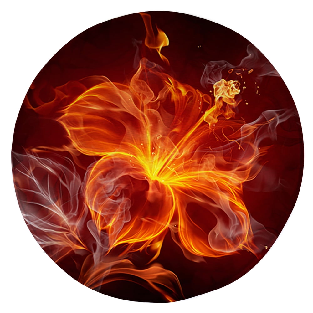 Flannel Round Carpet Flame Art Rose Pattern 3D Printed Dirty Non-slip ...
