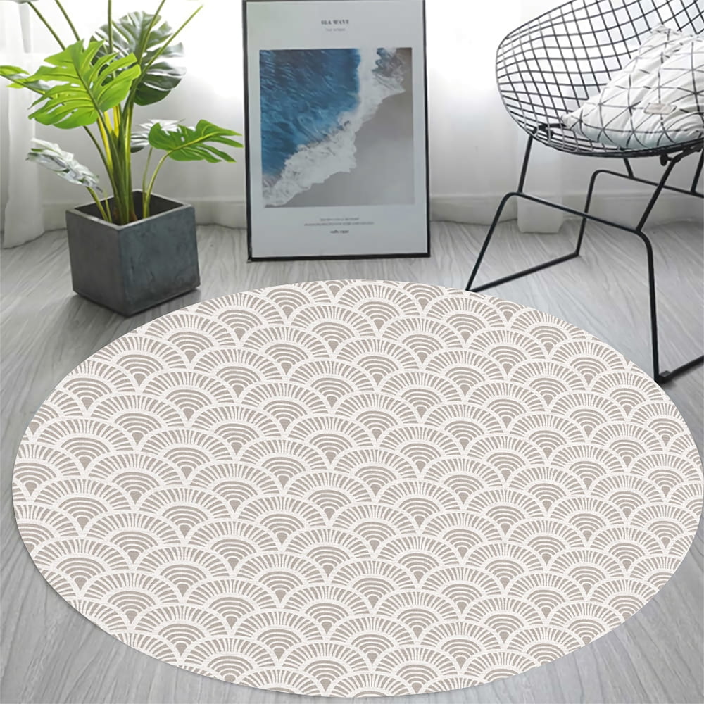 Flannel Round Carpet Japanese Waves 3D Print Area Rug Living Room ...